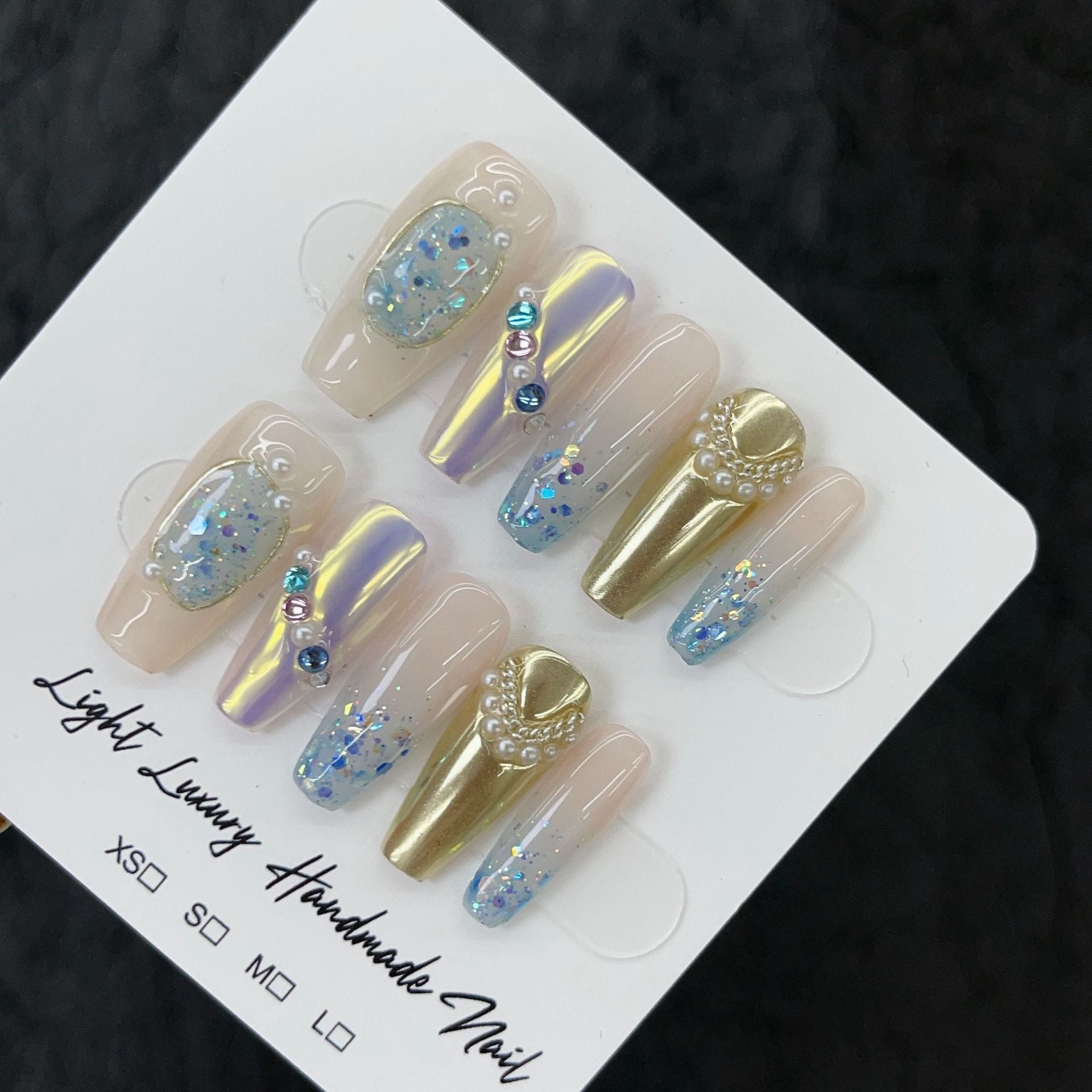 Blue Mermaid Ji broken diamond colored stone hand-worn nail piece light ...