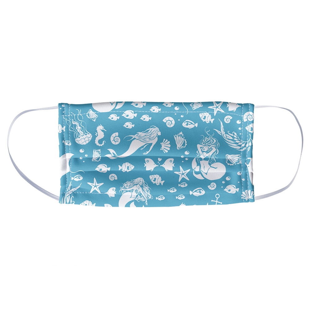 Blue Mermaid Pattern Seashells Fish 1-Ply Reusable Face Mask Covering ...