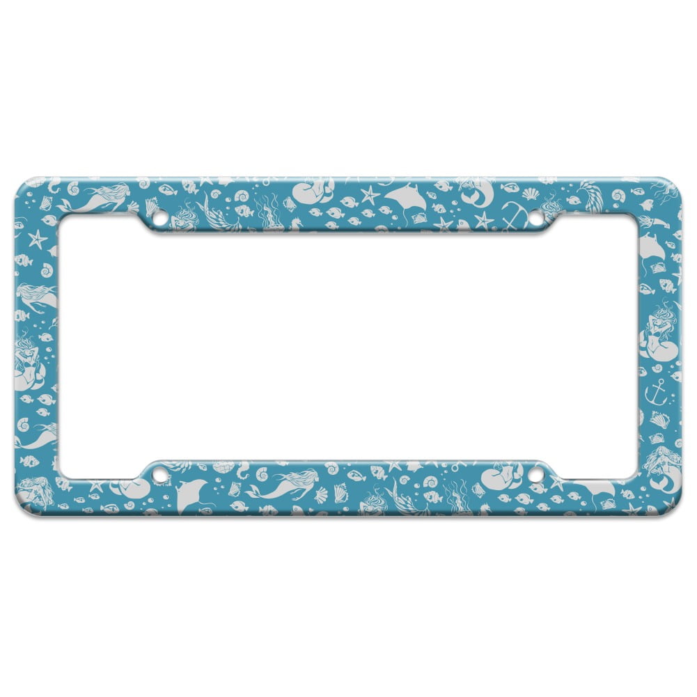 Blue Mermaid Pattern with Seashells Fish Manta Rays Ocean License Plate ...