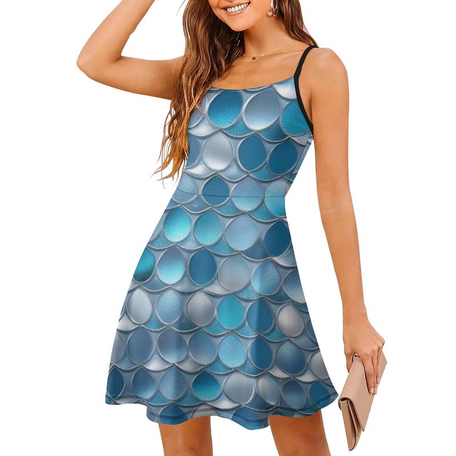 Blue Mermaid Scale Glitter Print Summer Dresses For Women A-line Dress ...
