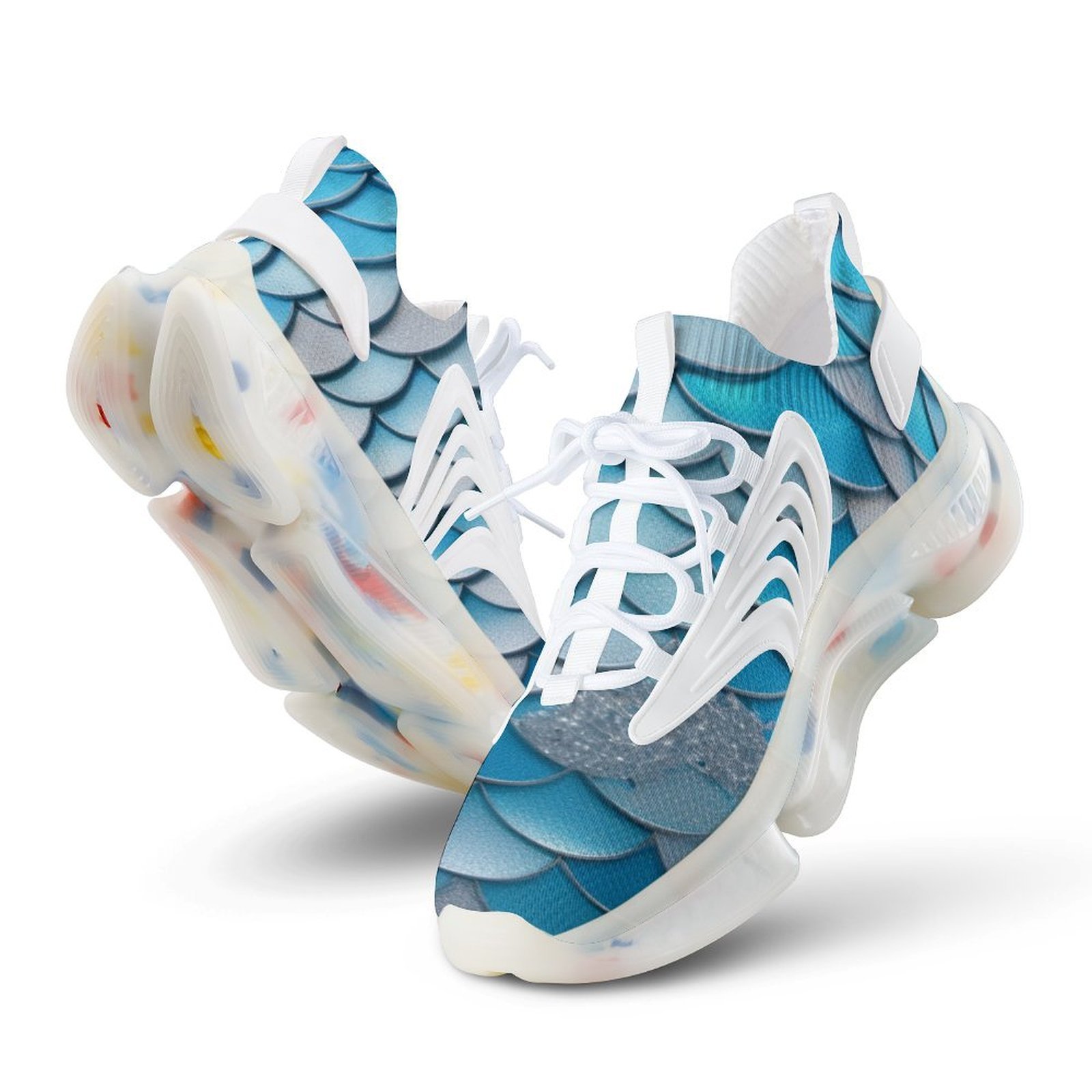 Blue Mermaid Scale Glitter Print Walking Shoes for Men Woman ...