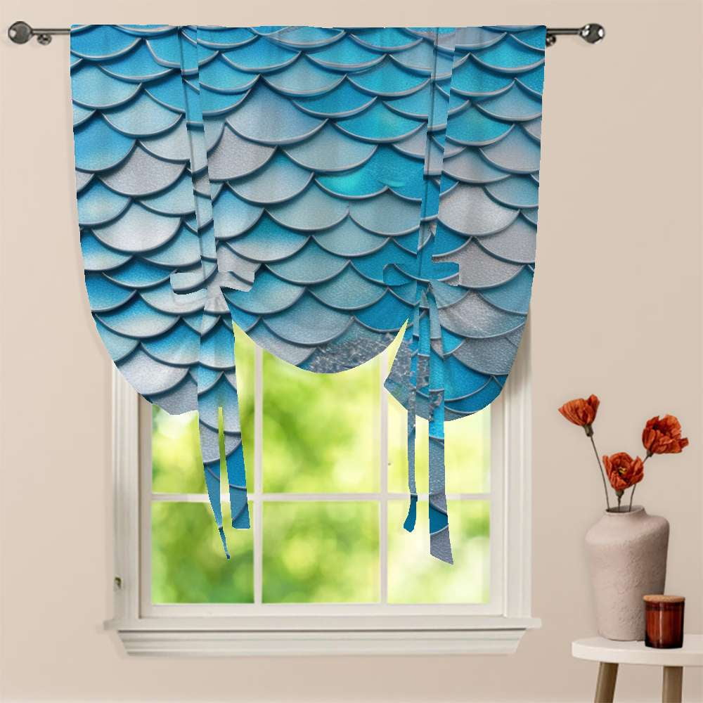 Blue Mermaid Scale Glitter Print Window Curtain for Living Room Roman ...