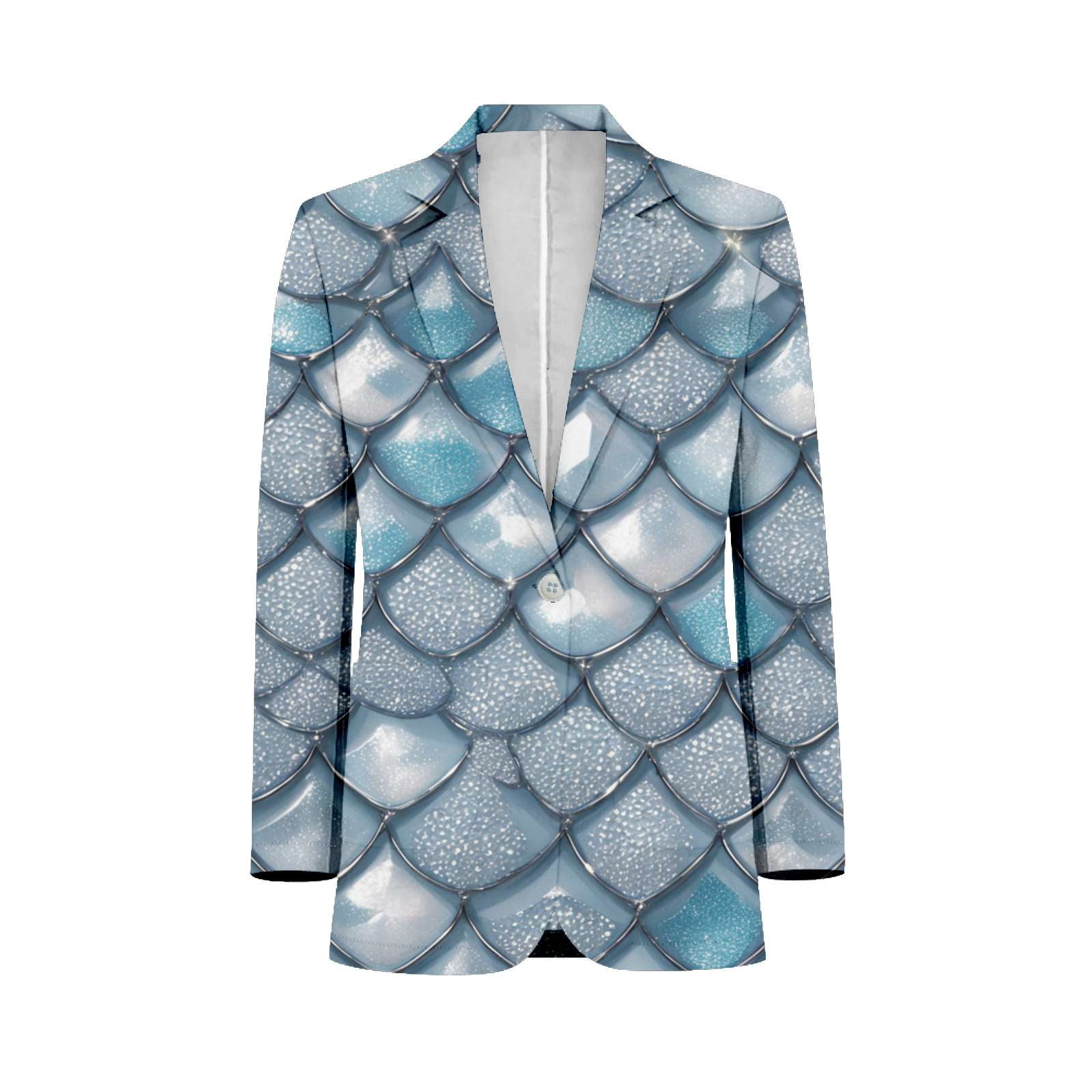 Blue Mermaid Scale Print Mens Suits Shawl Collar Slim Fit Suit Mens ...