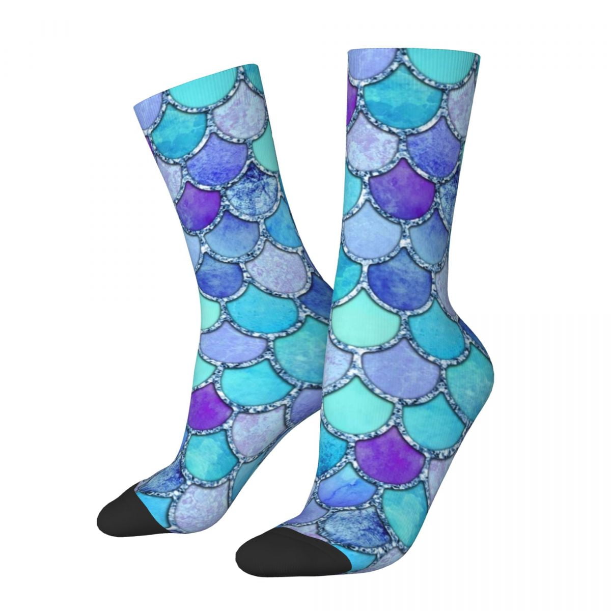 Blue Mermaid Scales Socks Animal Print Gothic Stockings Autumn Anti ...