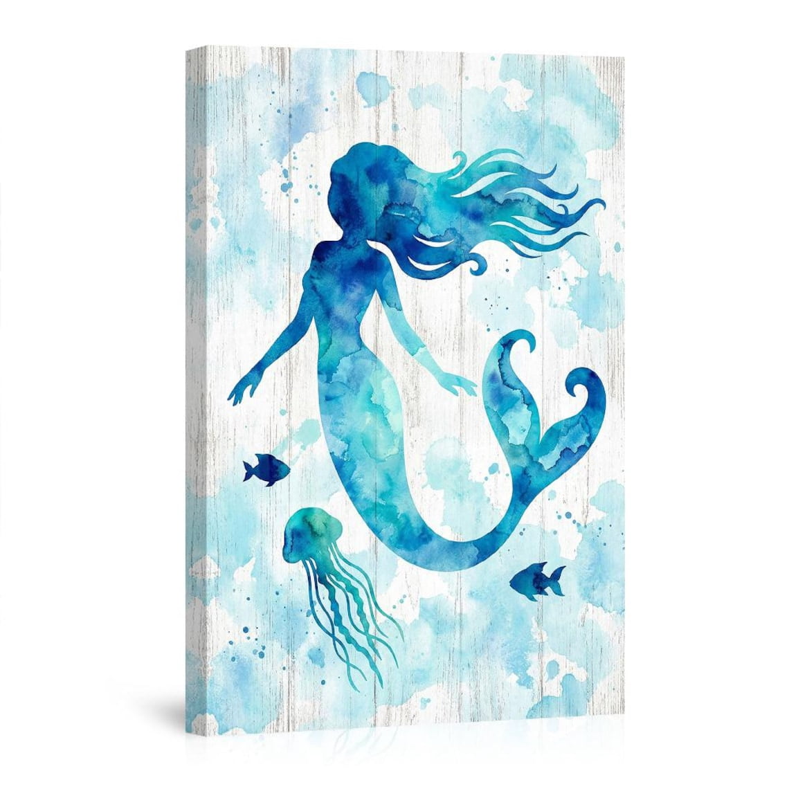 Blue Mermaid Silhouette Coastal Nautical Ocean Canvas - Walmart.com