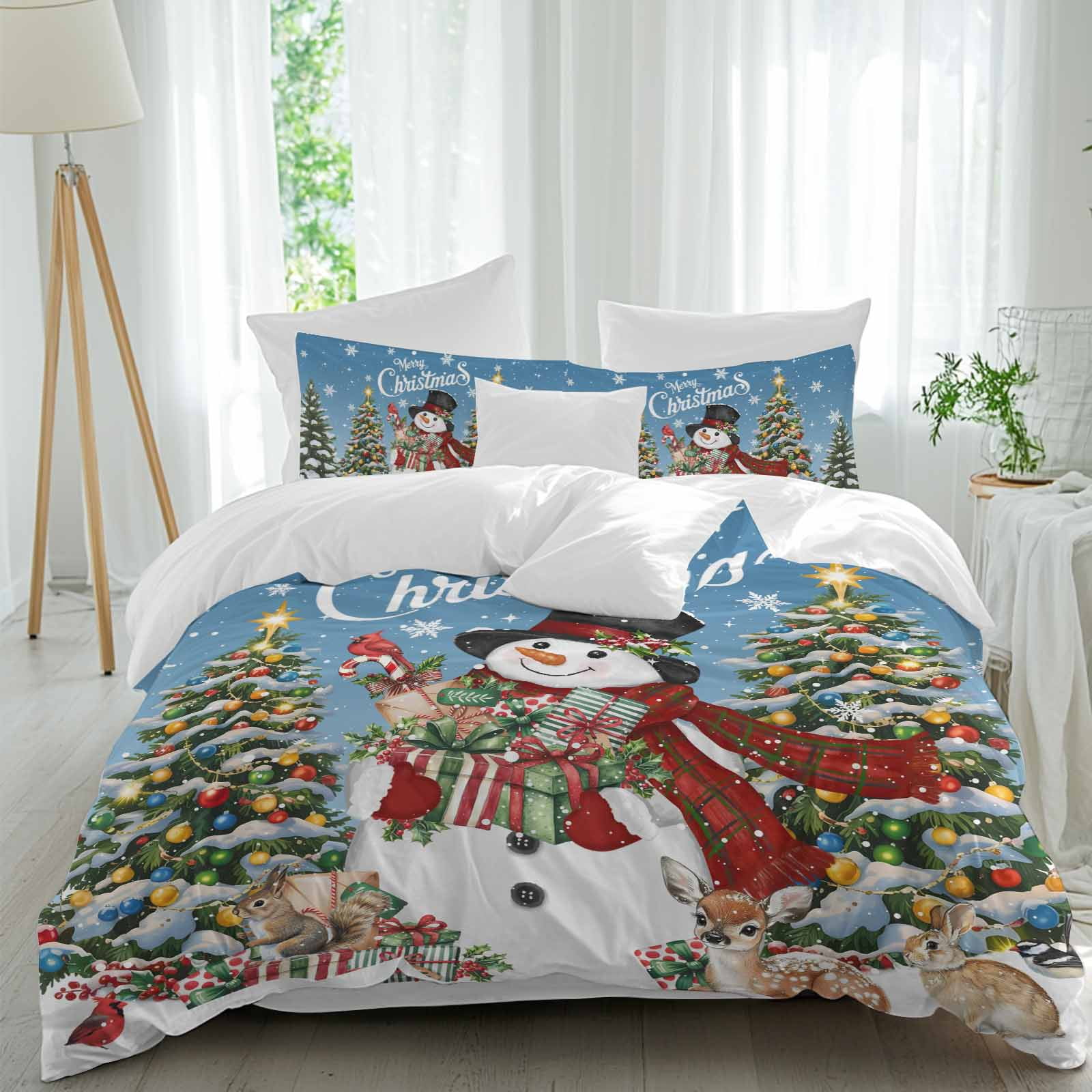 Blue Merry Christmas Snowman Comforter Set California King Size, Xmas ...