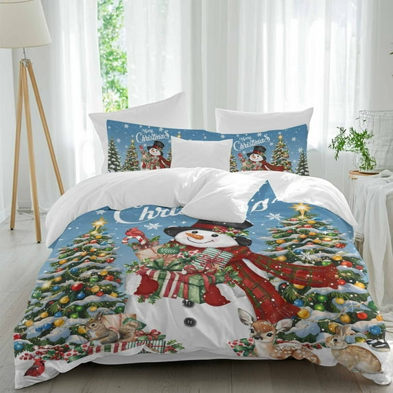 Blue Merry Christmas Snowman Comforter Set California King Size, Xmas ...