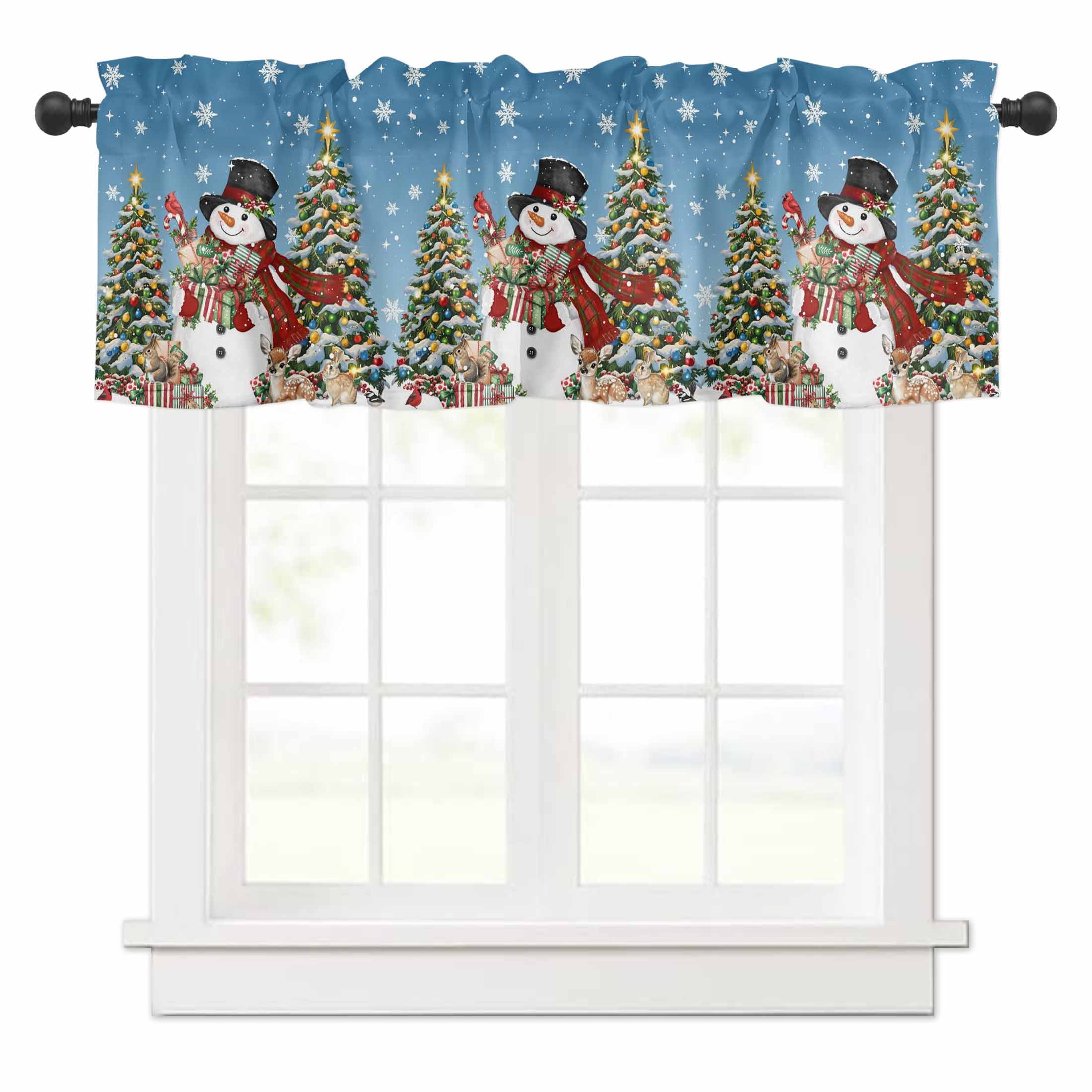 Blue Merry Christmas Snowman Valances for Windows Xmas Tree Winter ...