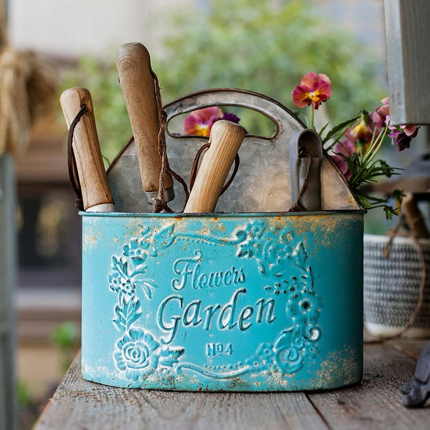 Blue Metal Basket Tool Organizer Flower Garden - Walmart.com
