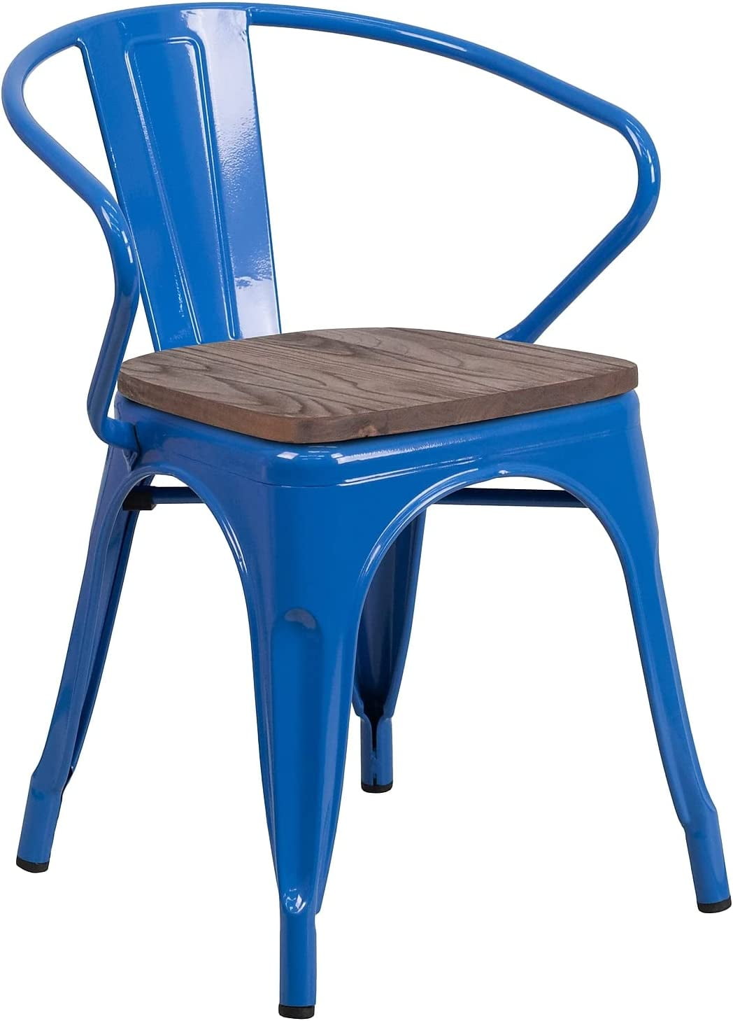 Blue Metal Chair with Wood Seat and Arms - Walmart.com