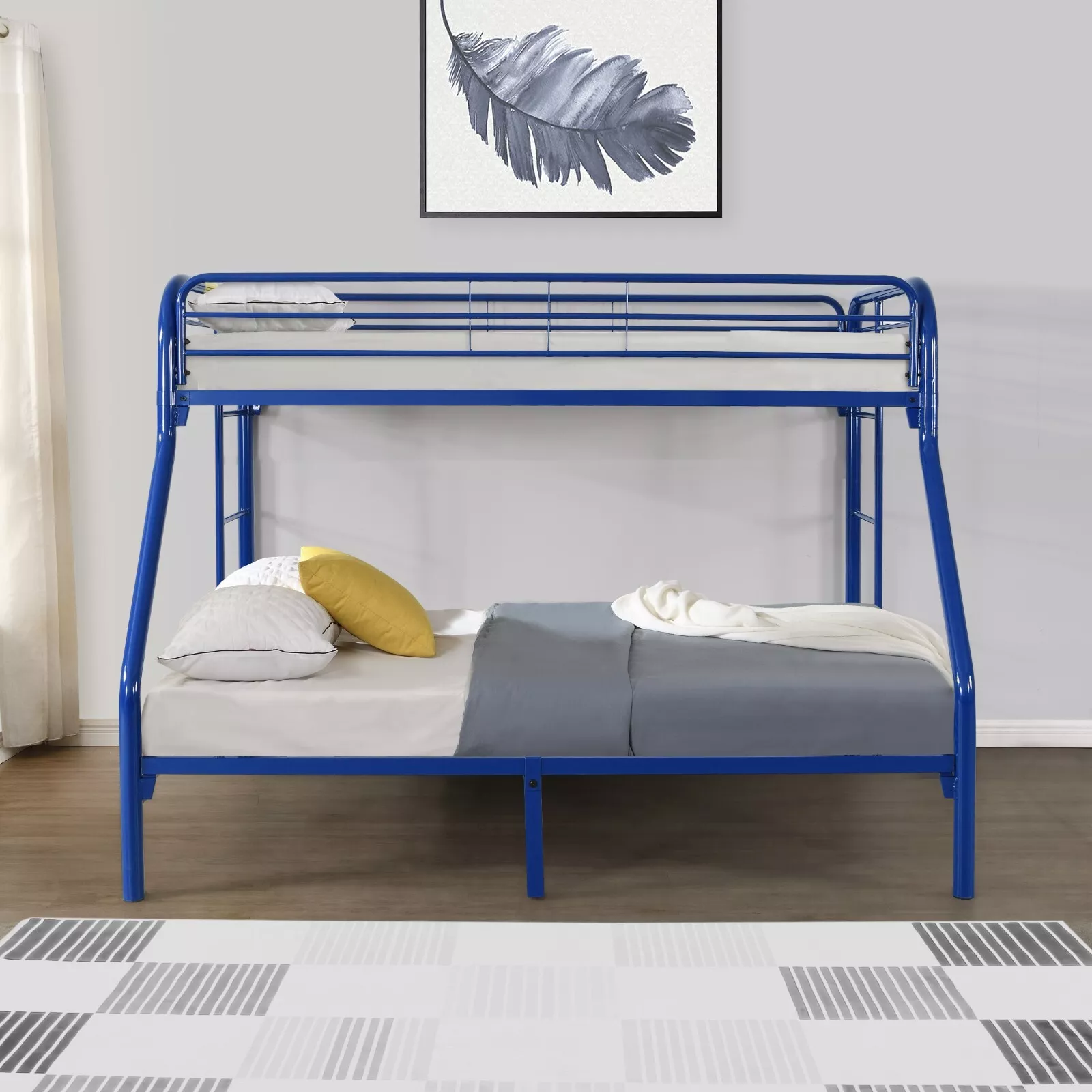 Blue Metal Platform Bunk Bed with Ladder and Guardrail - Full-Twin Size ...