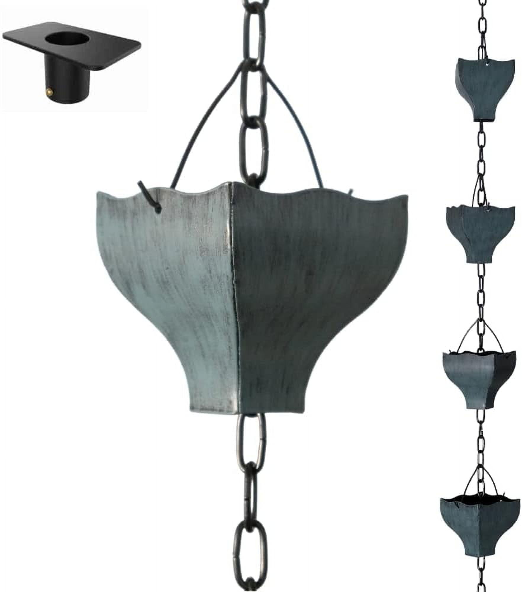 Blue Metal Rain Chains for Gutters - 8.75 Feet - Installation Kit ...