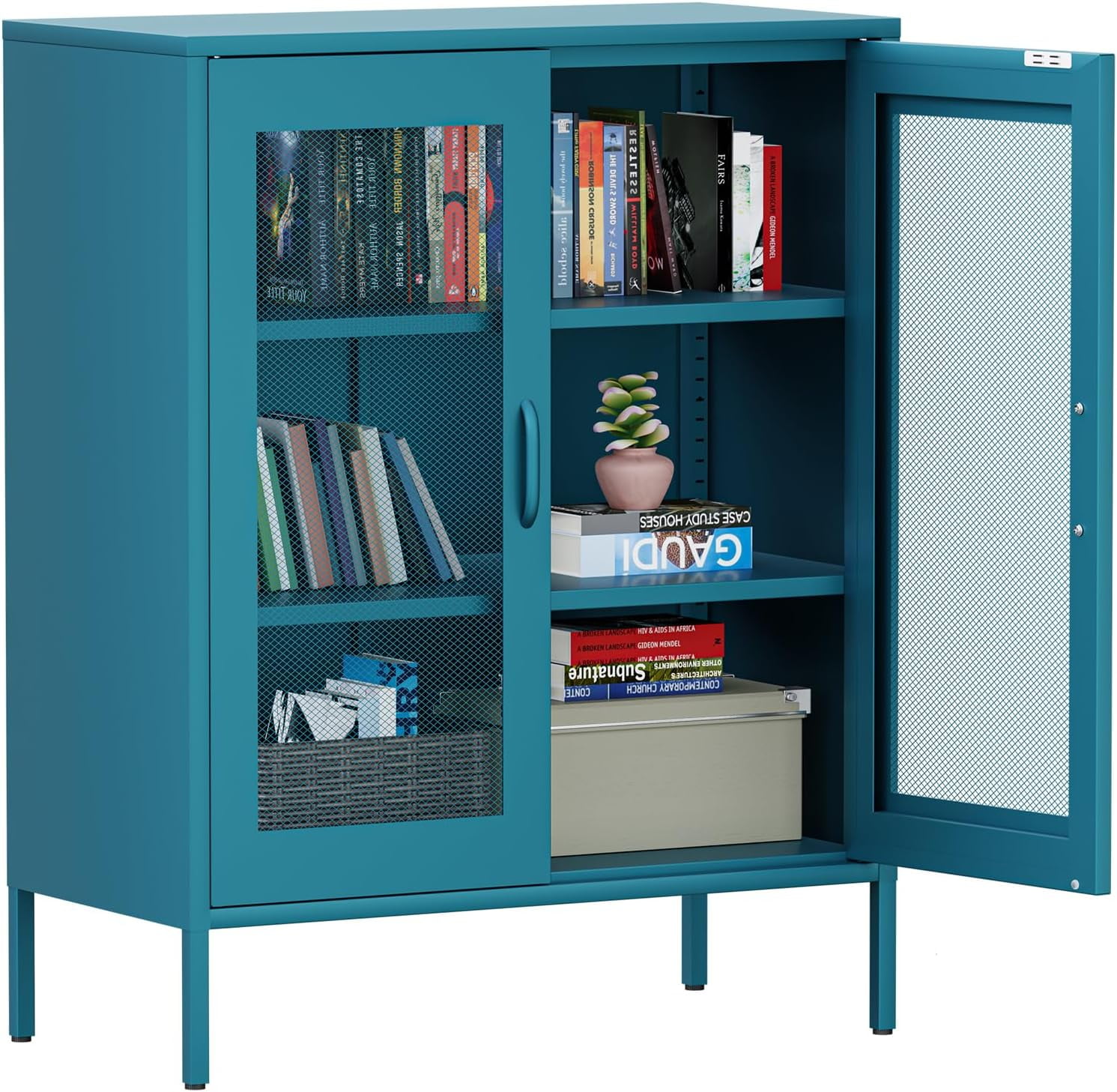 Blue Metal Storage Cabinet with 2 Mesh Doors,Metal Locker Storage ...