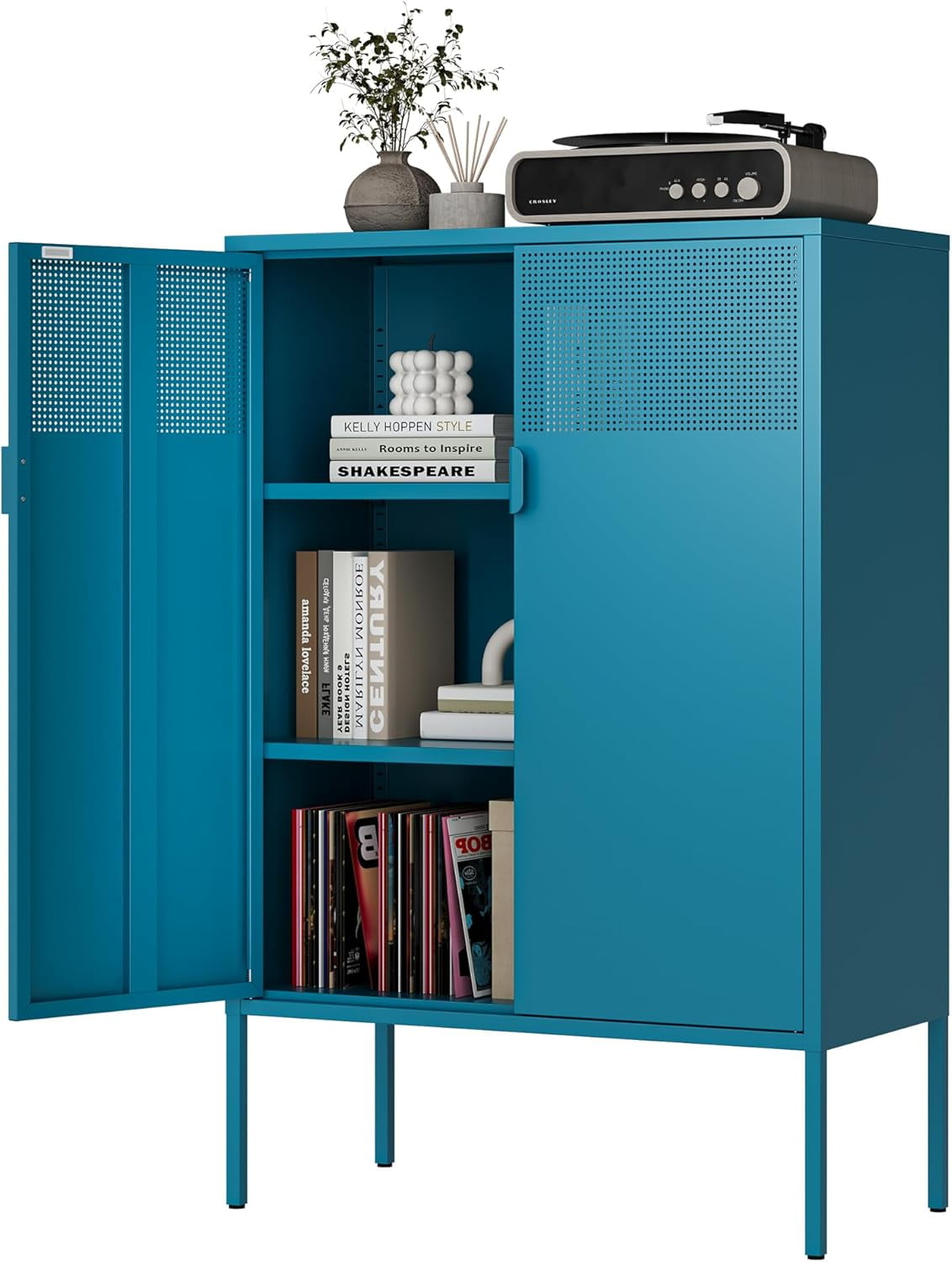 Blue Metal Storage Cabinet - 3 Tier Steel Office Storage Cabinet with ...