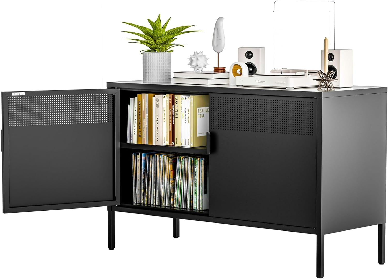 Blue Metal Storage Cabinet Metal Locker Cabinet with Doors and Shelves ...