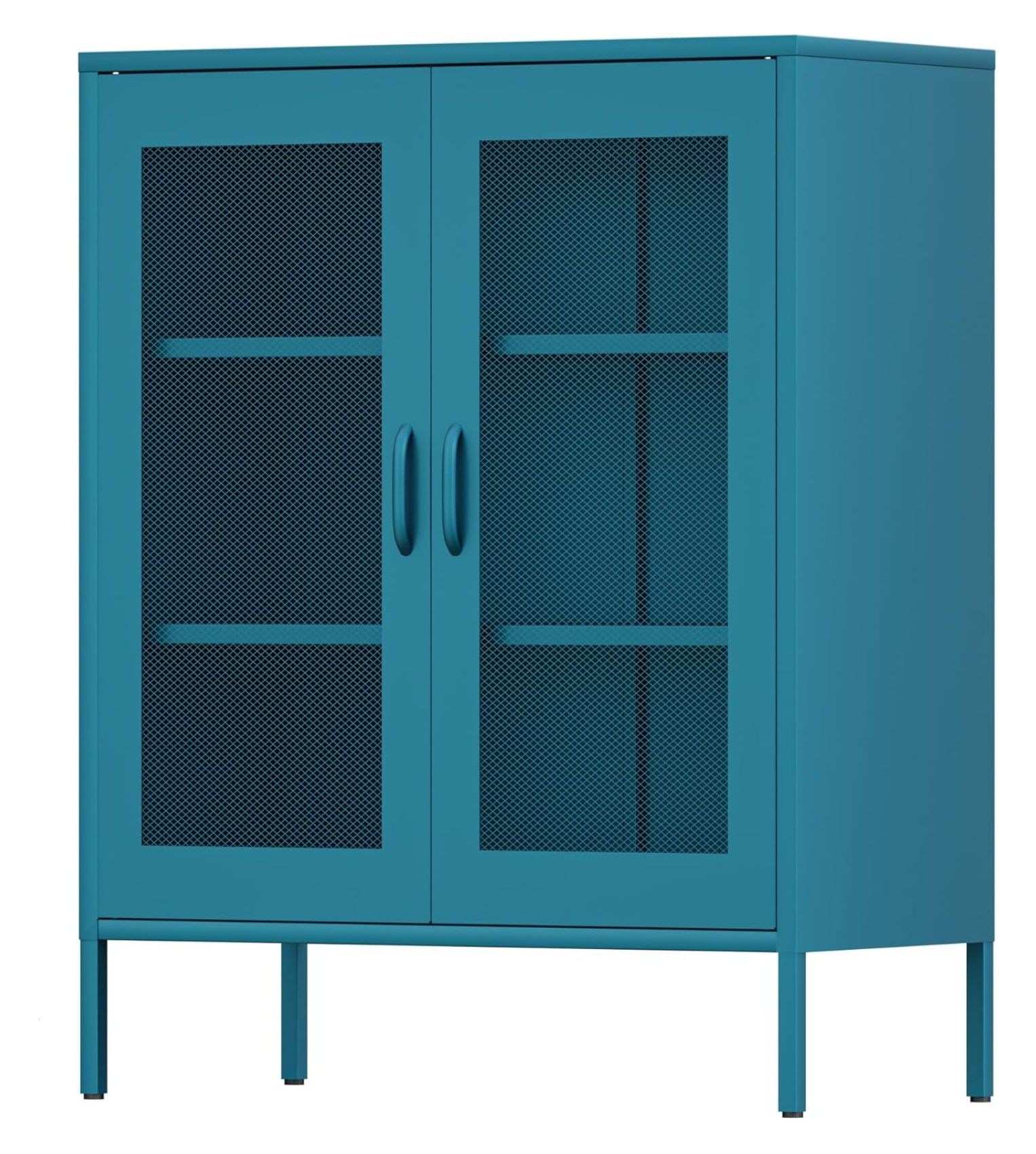 Blue Metal Storage Cabinet with Mesh Doors, Small Office Storage ...