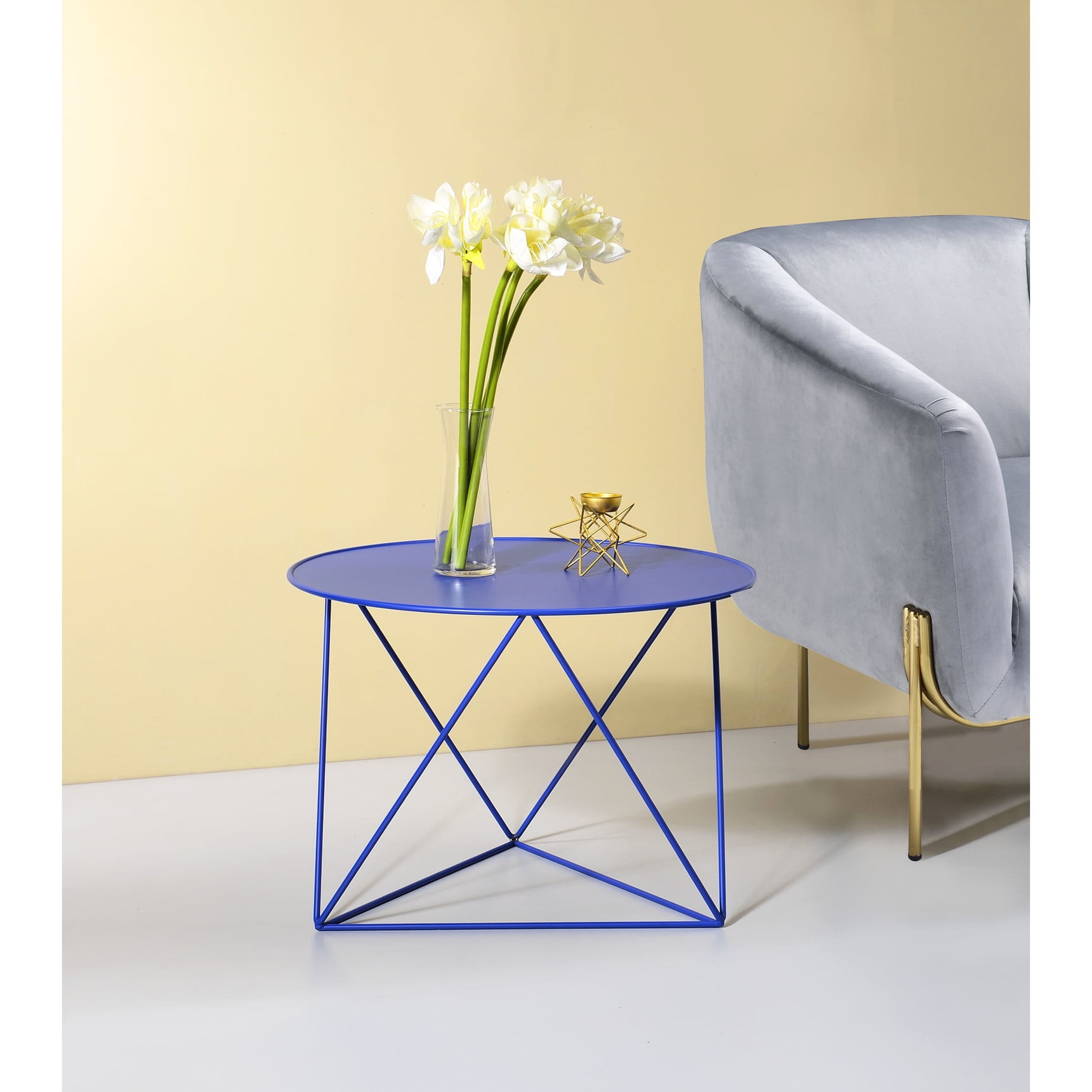 Blue Metal Triangle Legs Table - Display and Function - Home ...