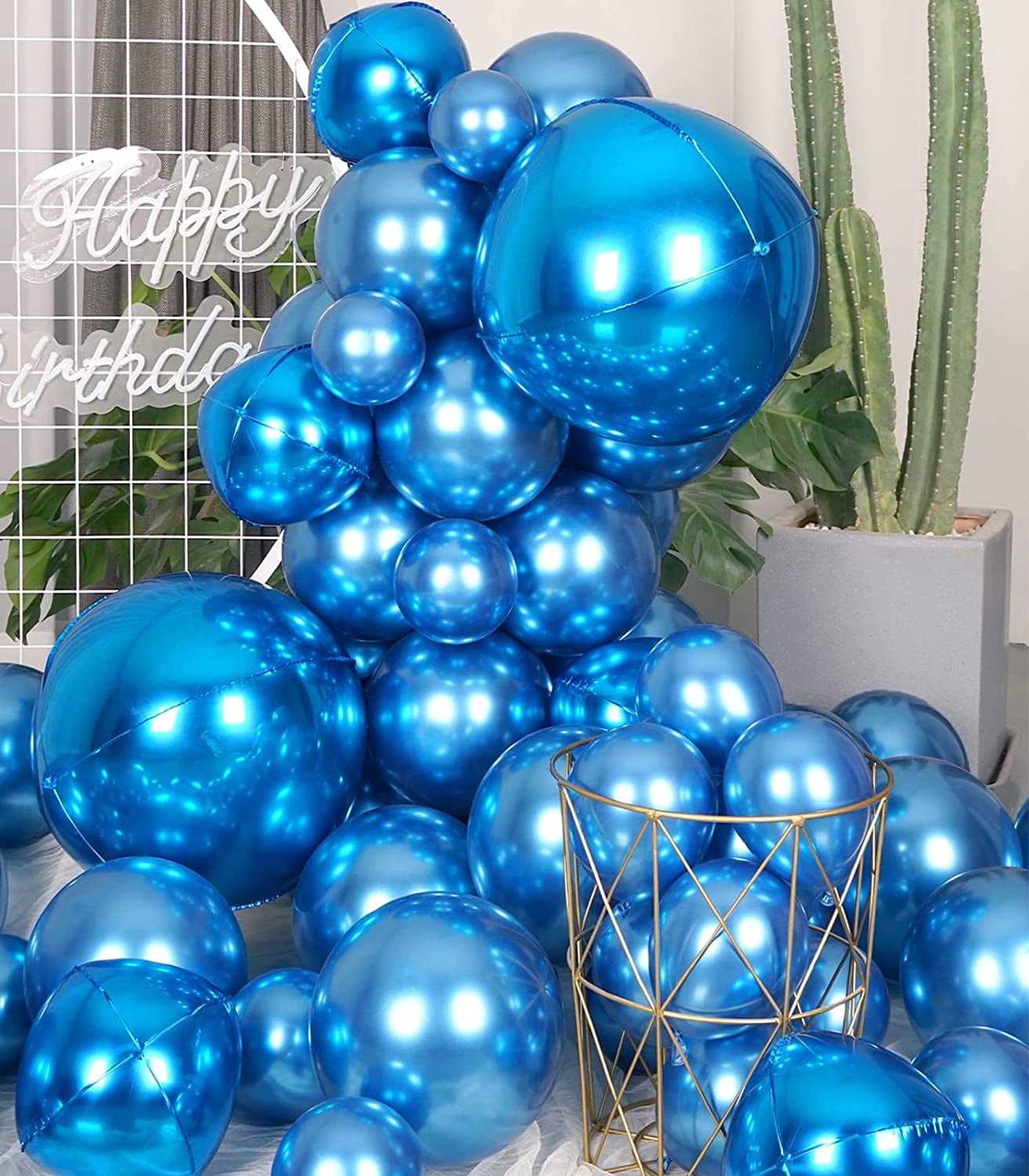 Blue Metallic Balloons and Blue Orbz Balloons 75PCS Different Sizes 4D ...