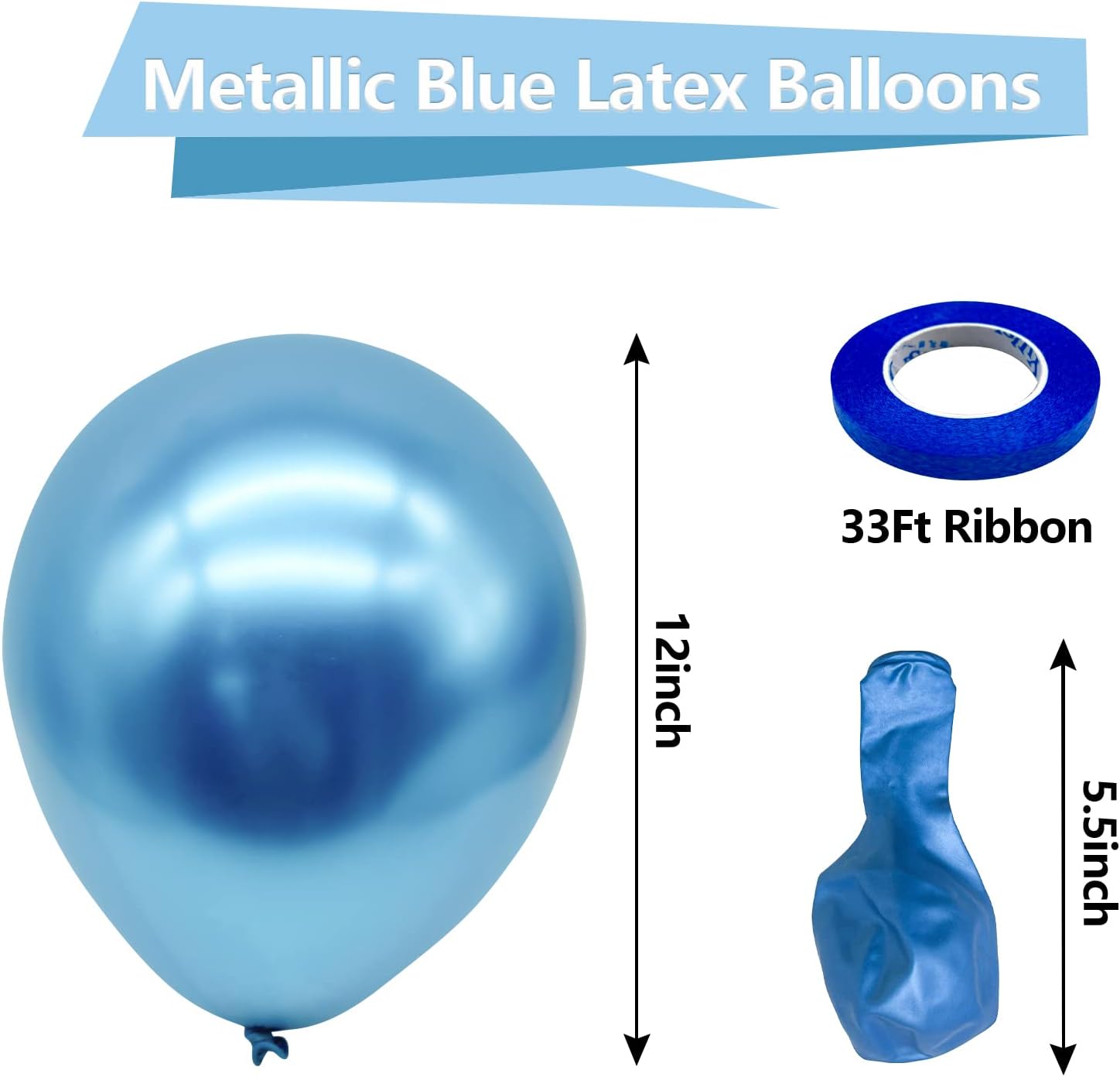 Blue Metallic Chrome Latex Balloons, 100 Pack 12 Inch Round Helium Blue ...