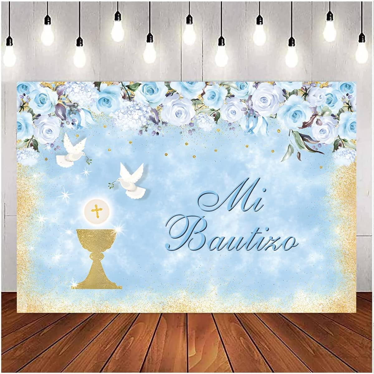 Blue Mi Bautizo First Holy Communion Background Blue Flowers Cross God ...