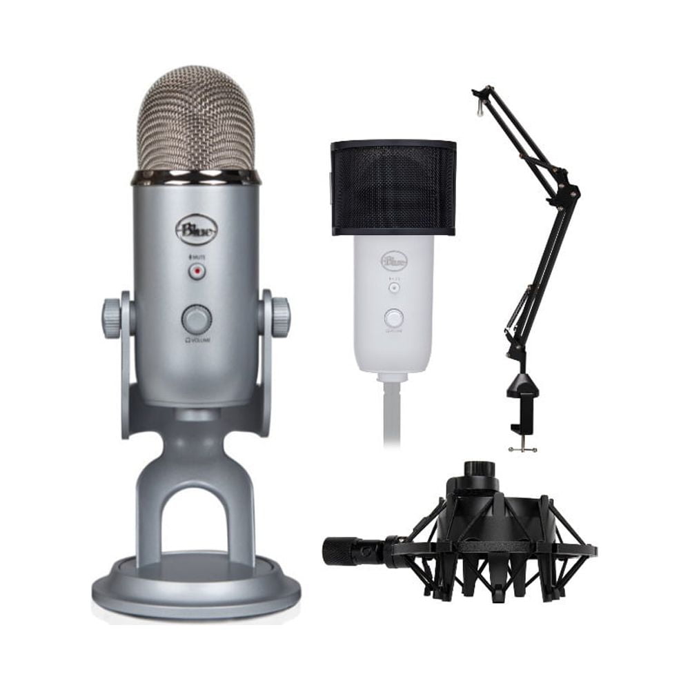 Blue Microphones Yeti Mic (Silver) with Boom Arm, Shock Mount and Pop ...