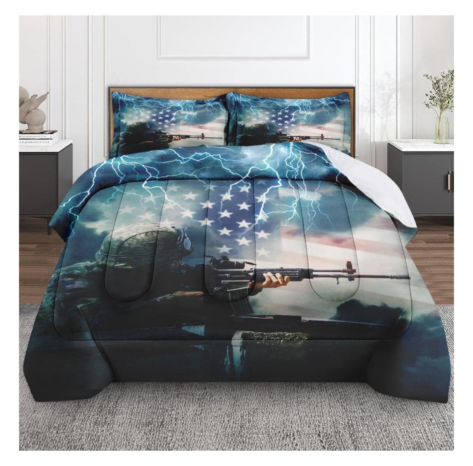Blue Military Comforter Set for Kid Toddlers Teens Adults Full ...