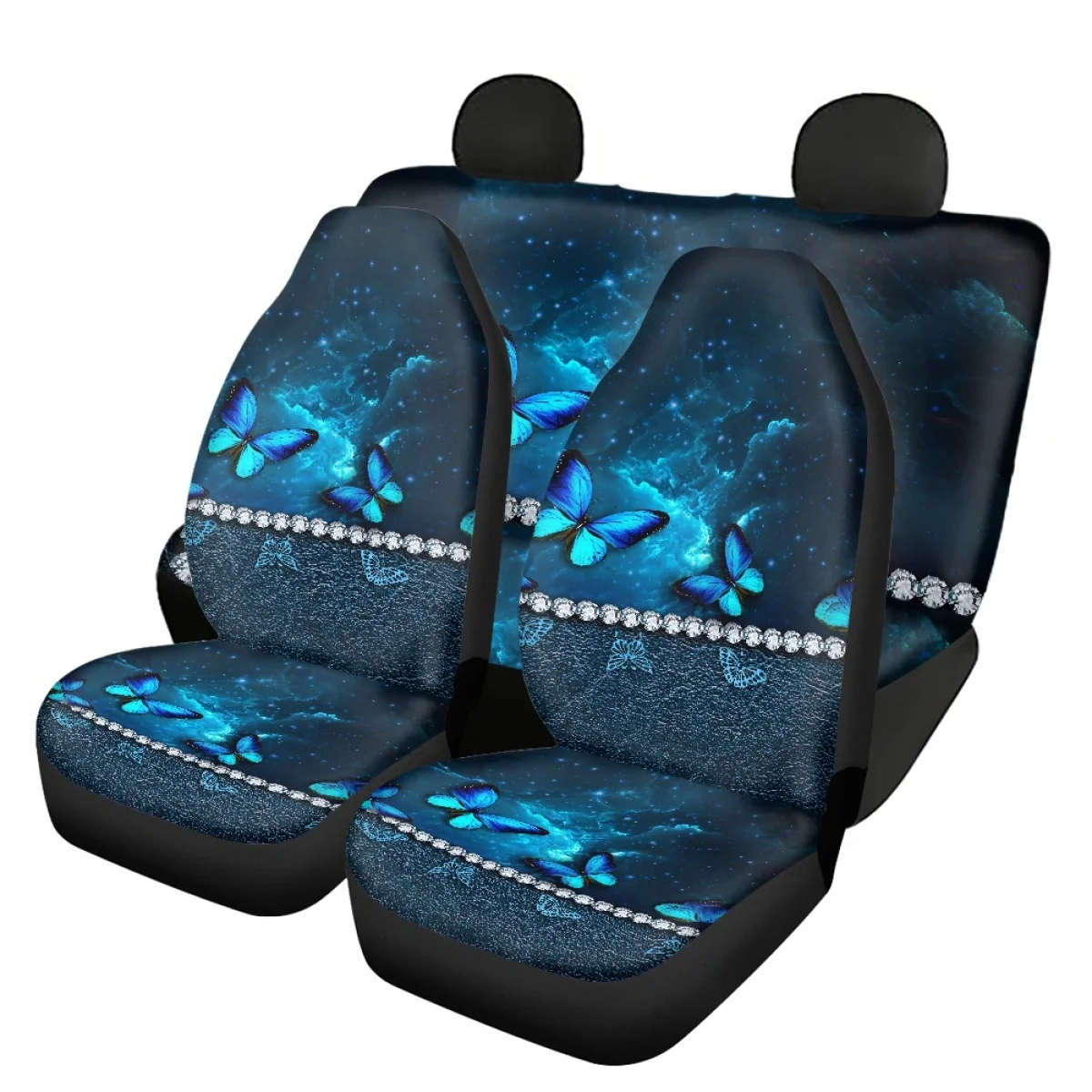 Blue Milky Way Butterfly Car Front/Rear Seat Covers Leather Design ...