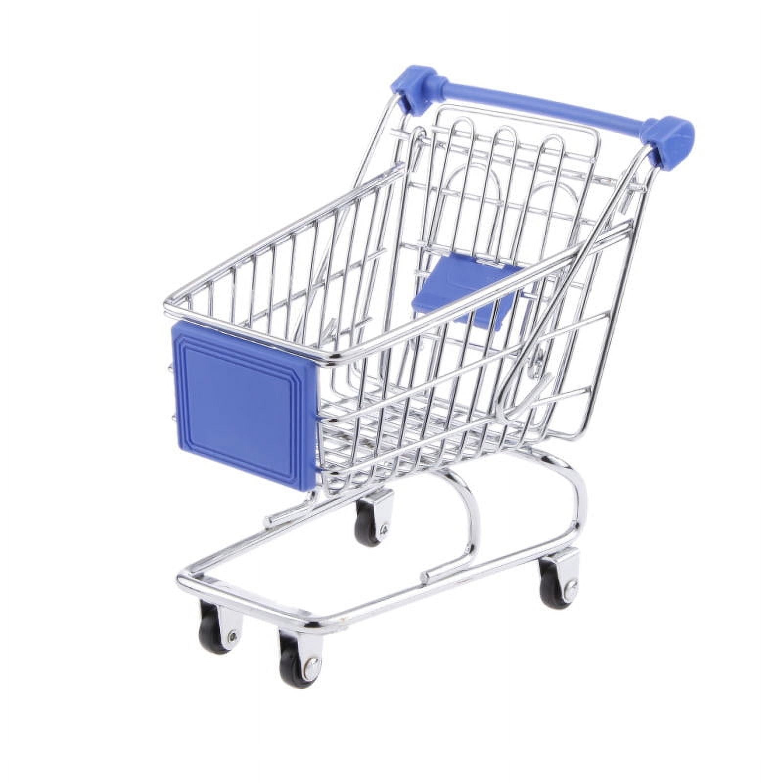 Blue Mini Shopping Cart Supermarket Handcart Trolley with Seat Rolling ...
