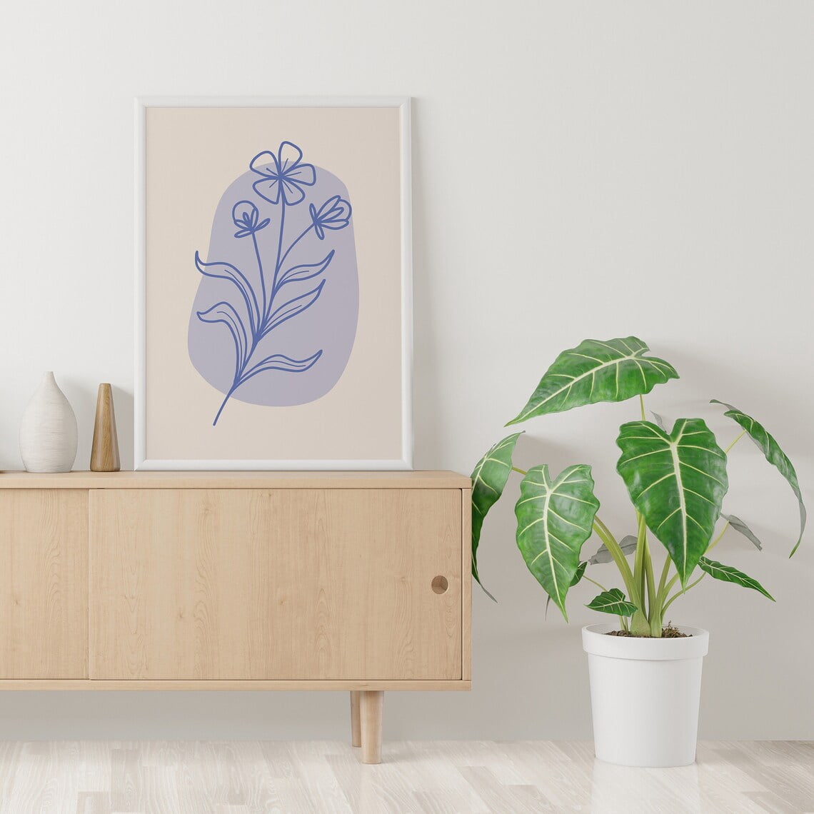 Blue Minimal Line Botanical Poster Colorful Floral Art Cute Trendy Wall ...