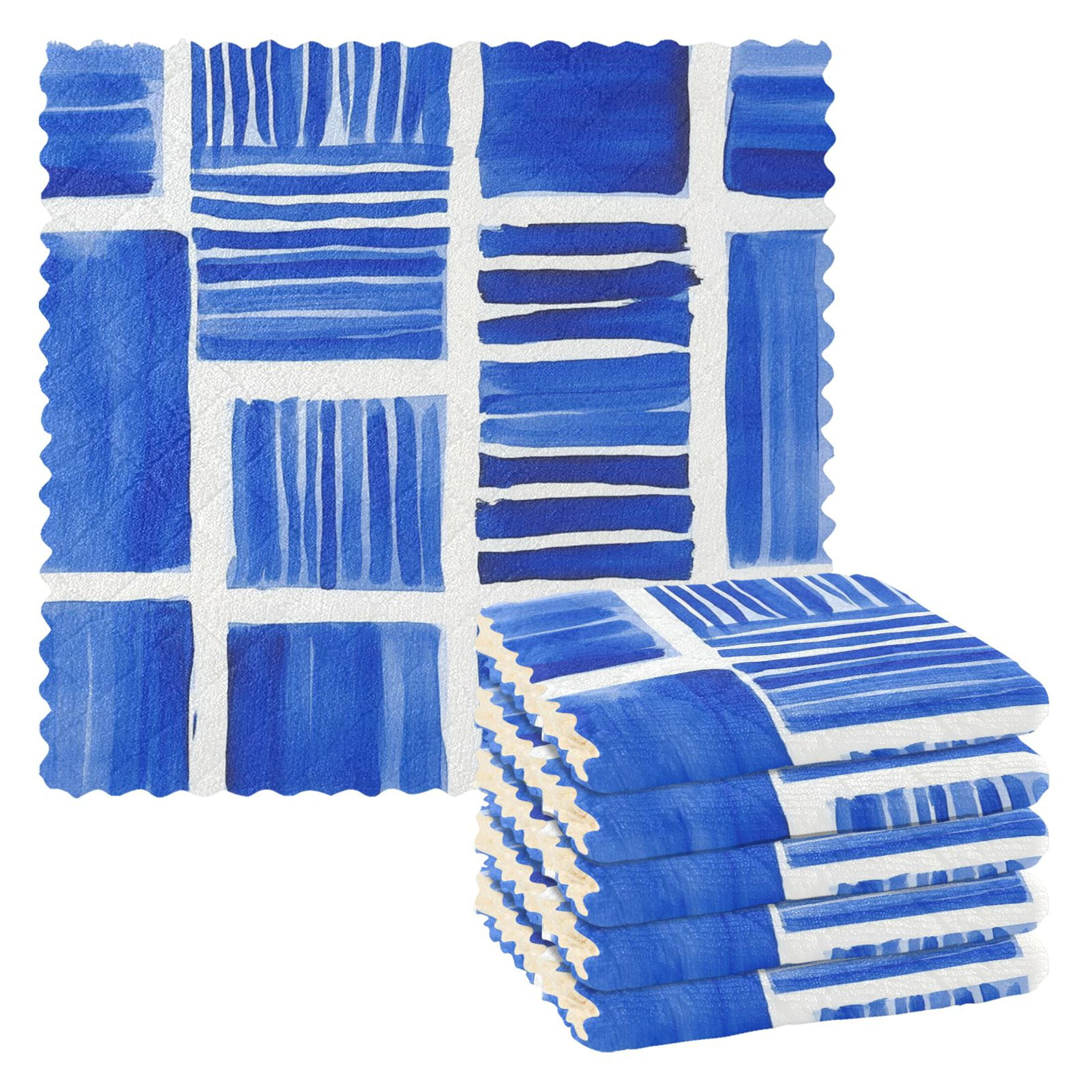 Blue Minimalist Line Pattern Kitchen Cloth Dish Towels for Drying ...