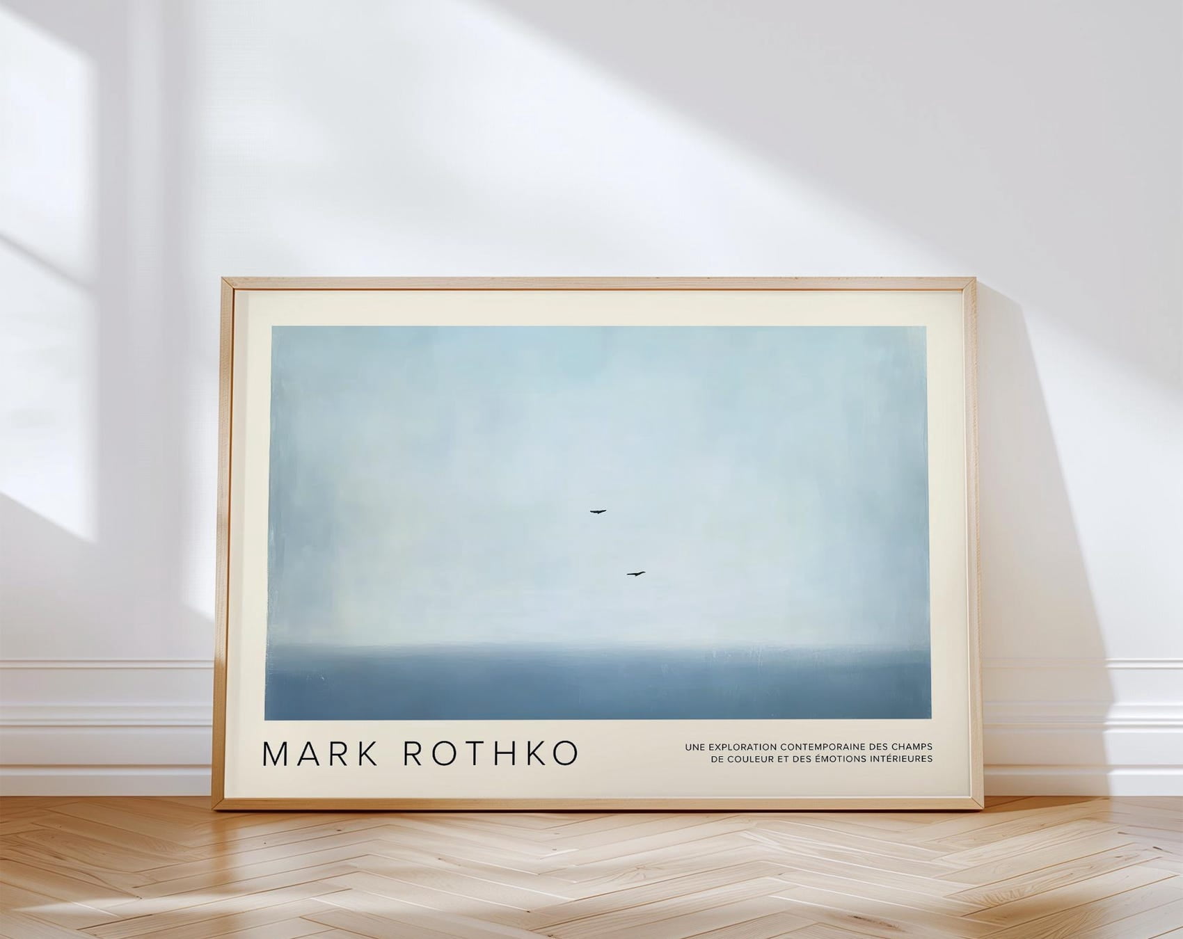 Blue Minimalist Rothko-Inspired Wall Art - Serene Sky and Birds Poster ...