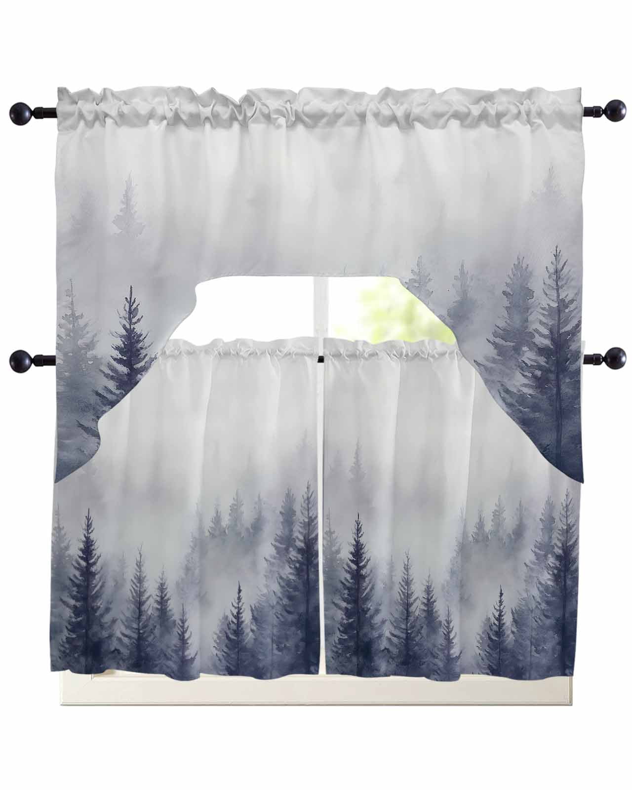 Blue Mist Forest Kitchen Curtains Swag Valance and Tier Curtains Set 36 ...