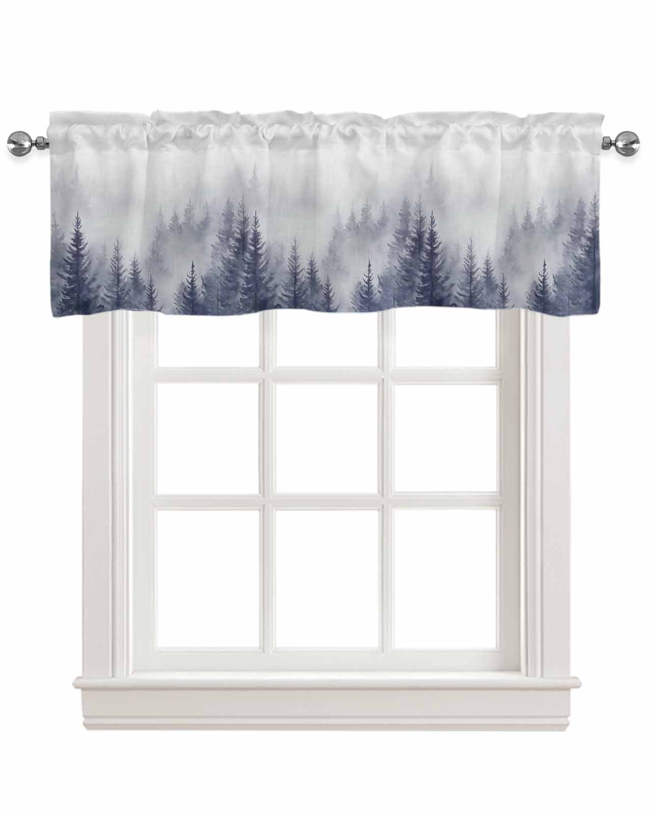 Blue Mist Forest Kitchen Valances for Windows Farmhouse Linen Window ...