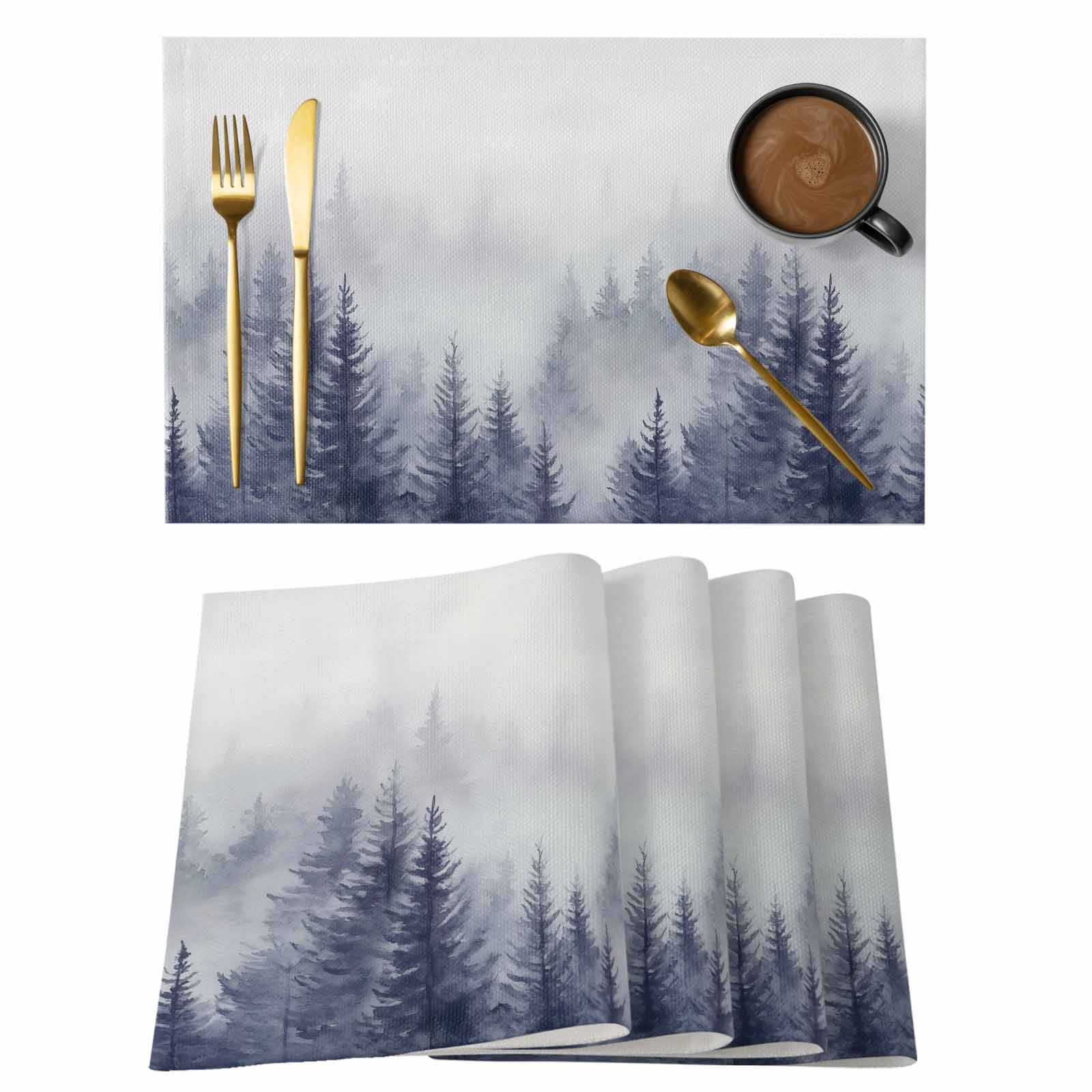 Blue Mist Forest Placemats Set of 6 Pine Larch Trees Natural Landscape ...