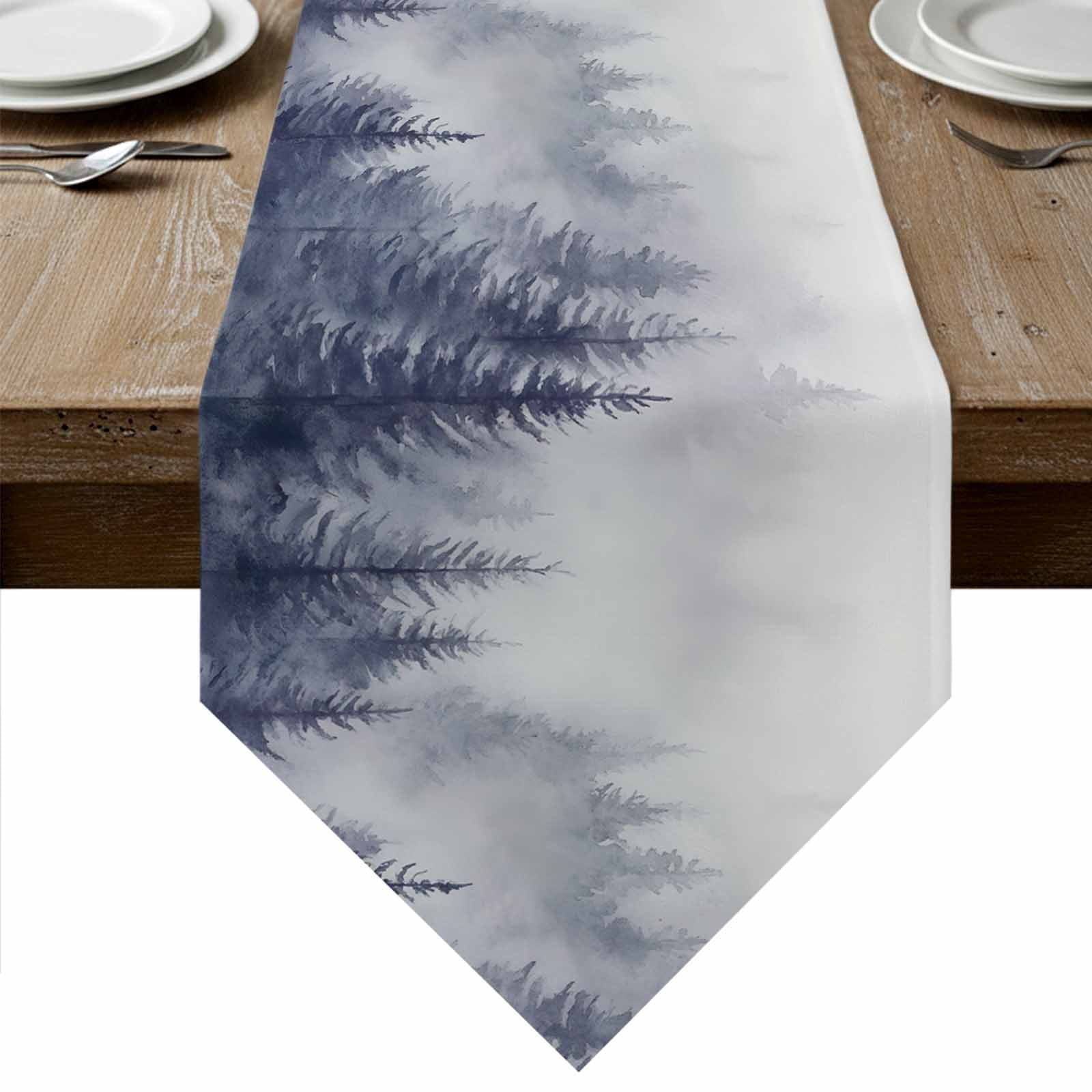 Blue Mist Forest Table Runner Linen Burlap Table Runner 70 Inches Long ...