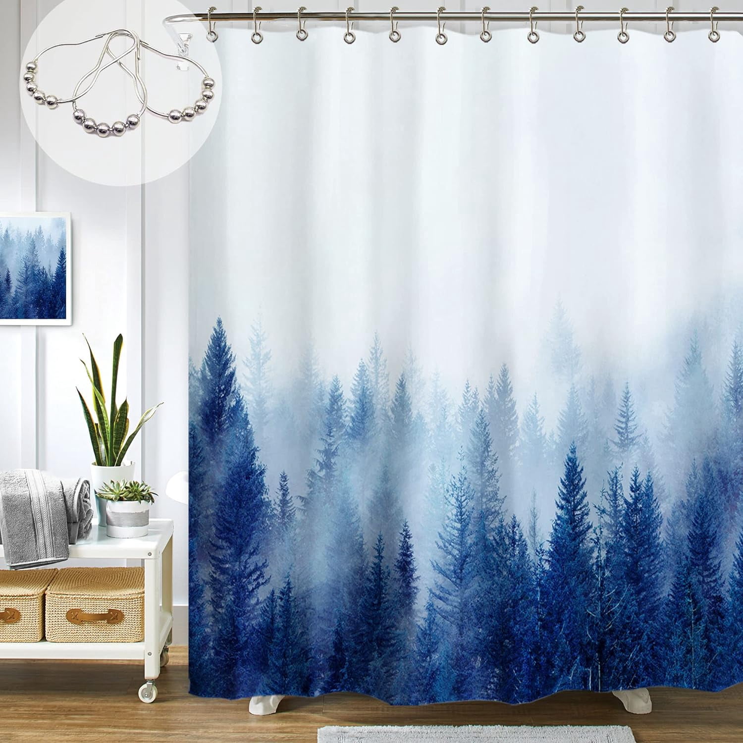 Blue Misty Forest Shower Curtains,Nature Mountain Shower Curtain ...