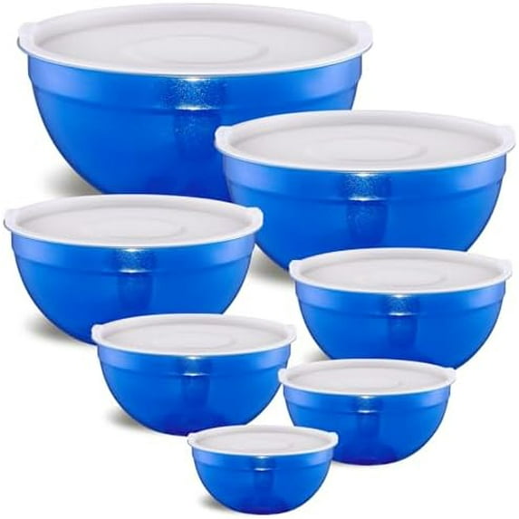 Blue Mixing Bowls with Airtight Lids, Stainless Steel Nesting Mixing ...