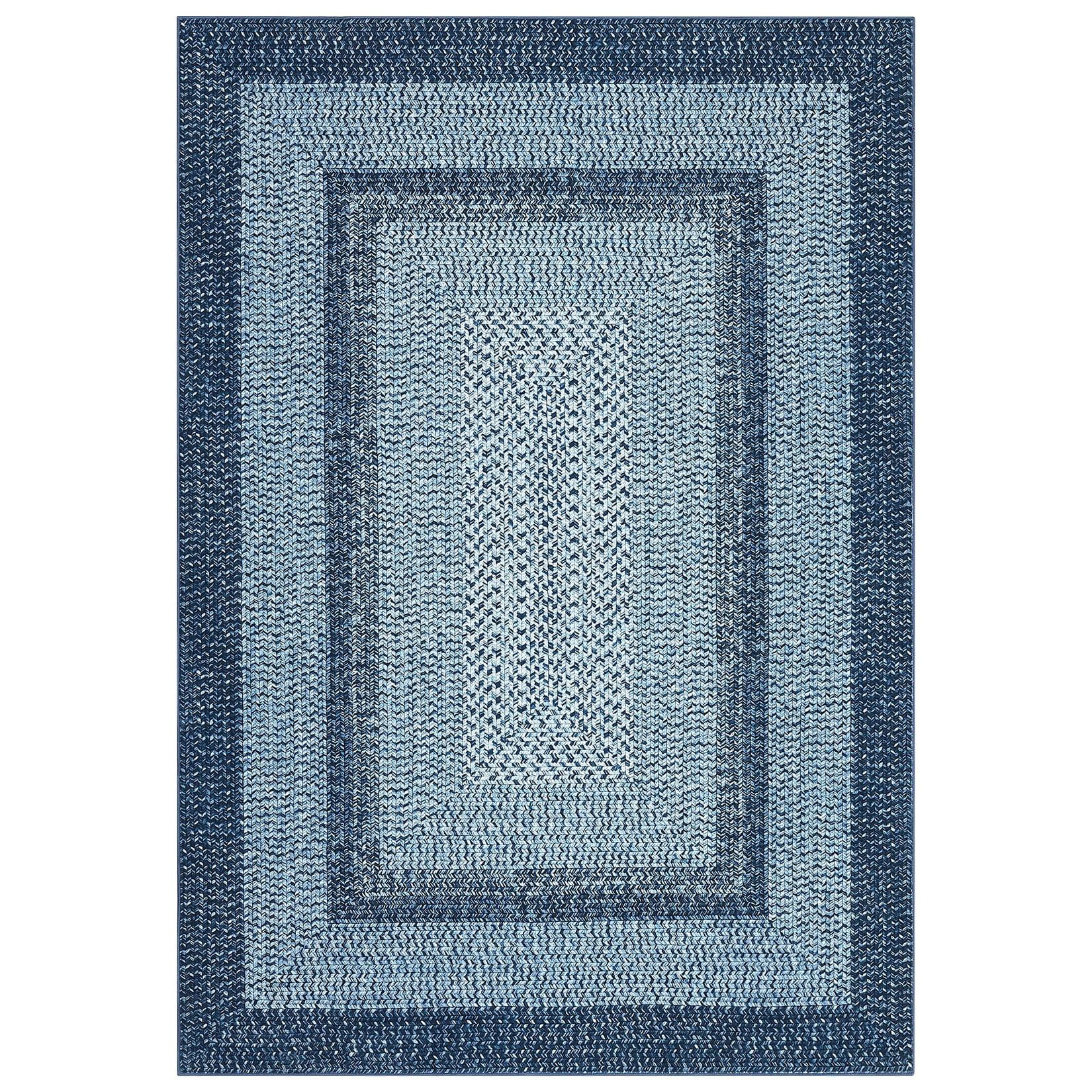 Blue Modern 2 x 3(ft) Rectangular Soft Non Slip Washable Bordered ...