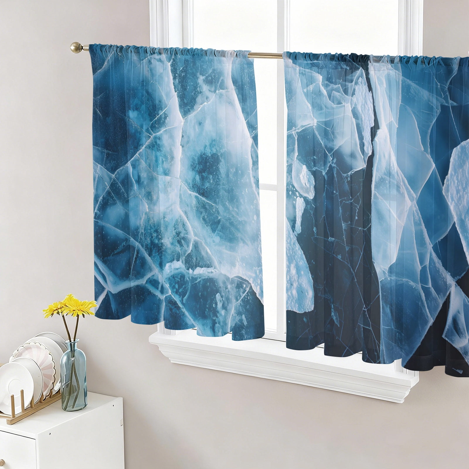 Blue Modern Art Sheer Curtains for Living Room Bedroom White Blue Art ...