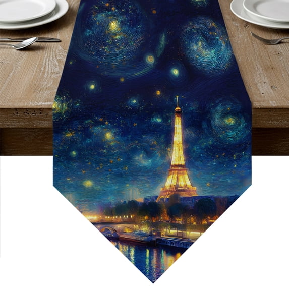 Blue Modern Art Table Runner Linen Burlap Table Runner 108 Inches Long ...