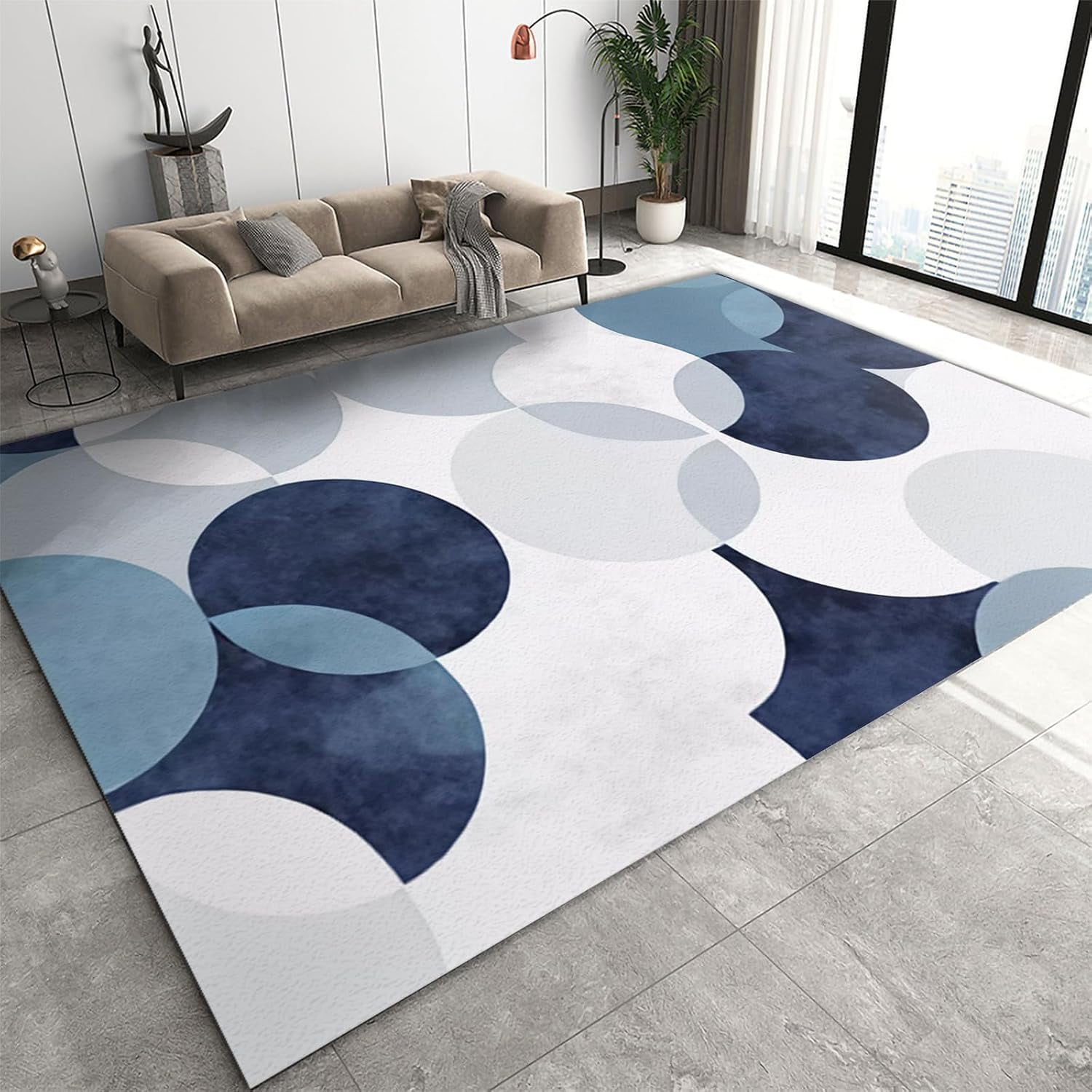 Blue Modern Geometric Circles Area Rugs 4'x6', Boxes Pattern Carpet for ...