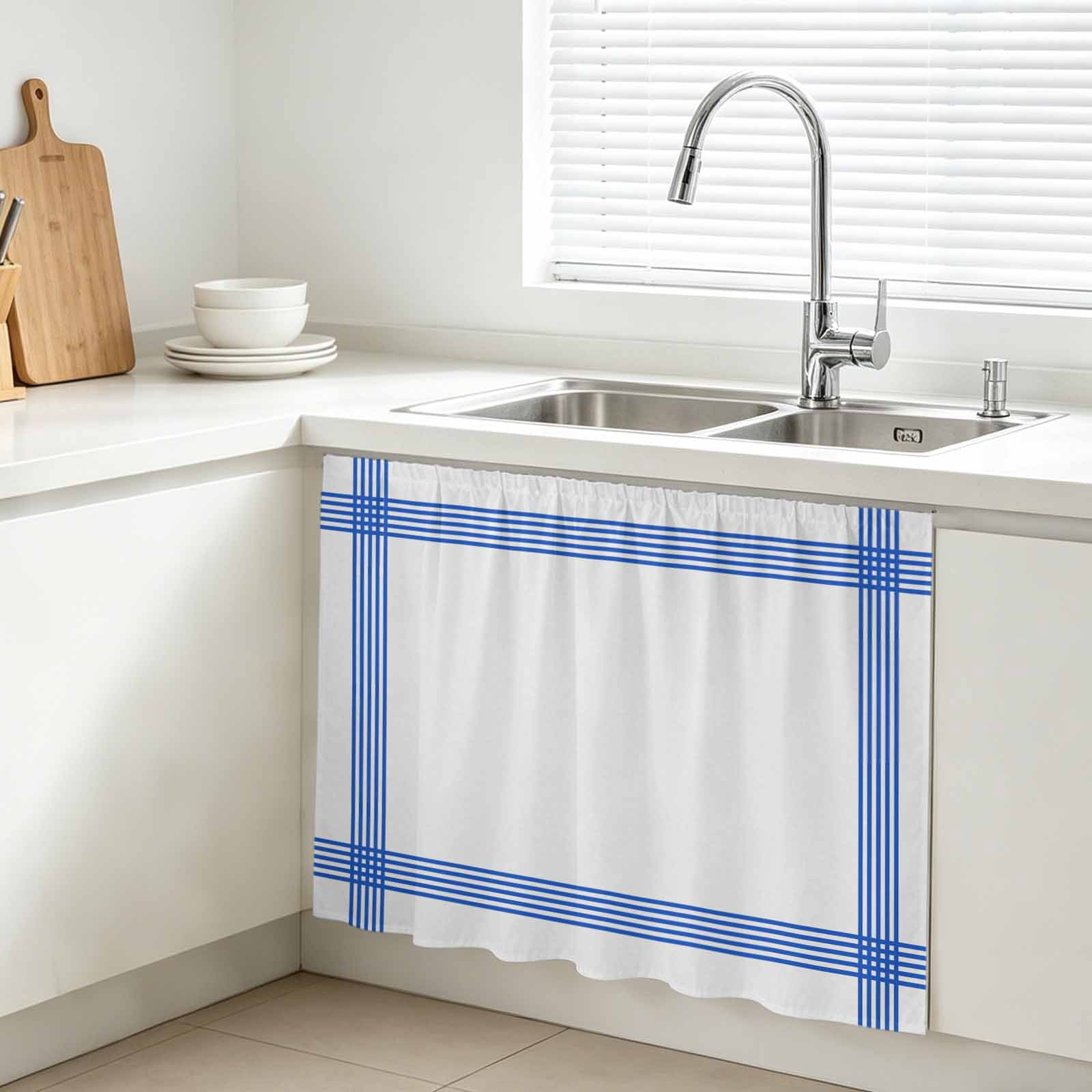 Blue Modern Striped Cabinet Curtain, Simple Stripe White Background ...