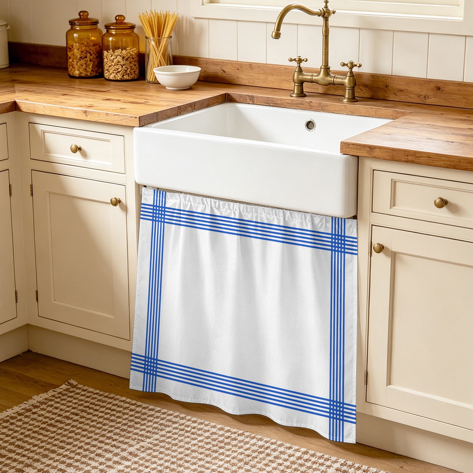 Blue Modern Striped Cabinet Curtain, Simple Stripe White Background ...