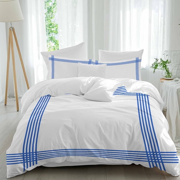Blue Modern Striped Comforter Set Full Size, Simple Stripe White ...