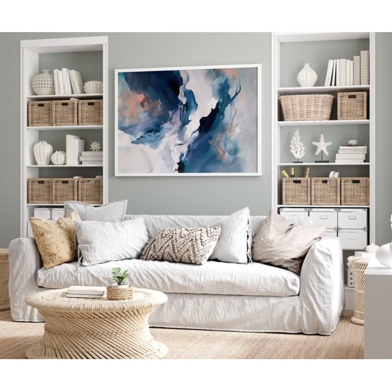 Blue Modern Wall Art Minimalist Violet Boho Decor Abstract Watercolor ...