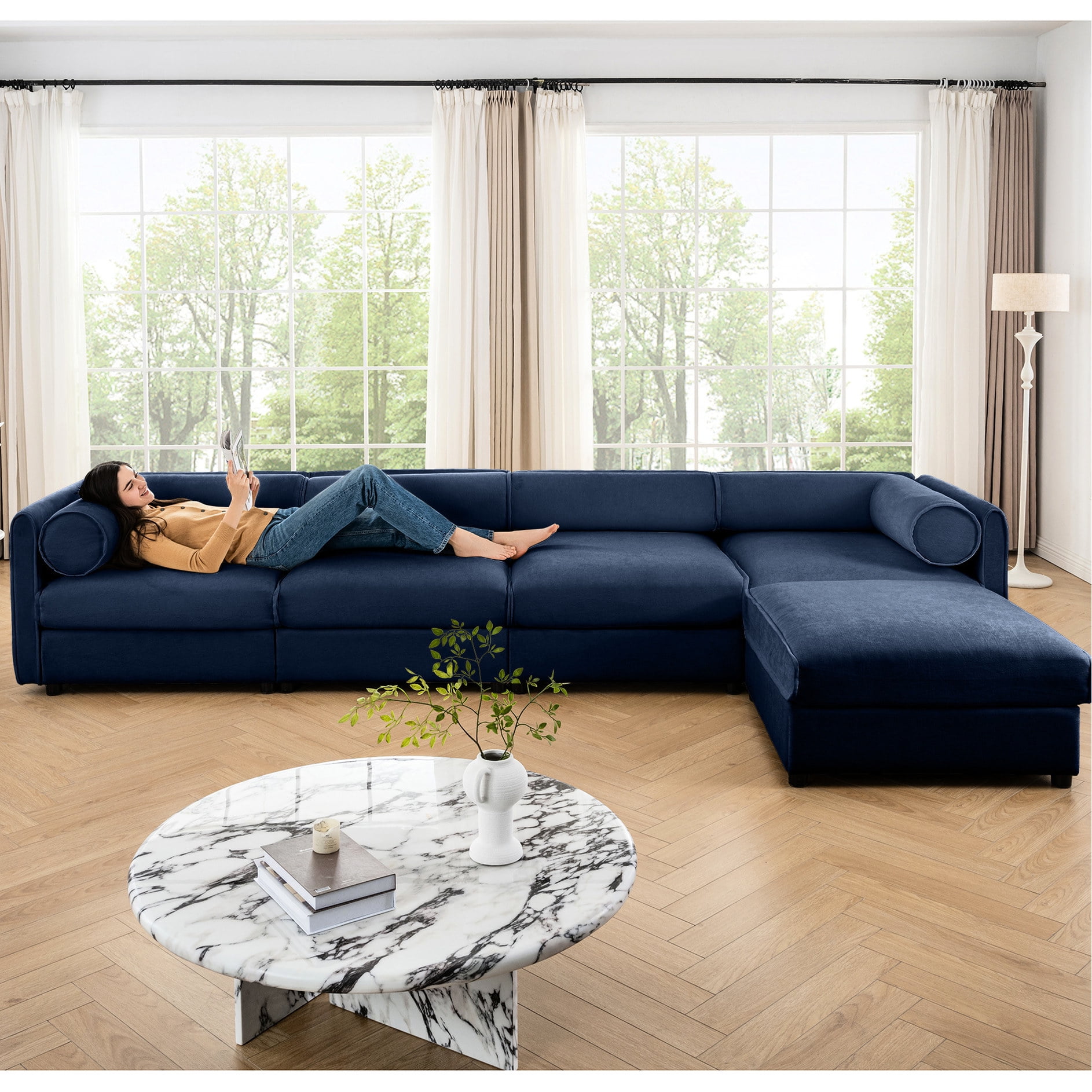 Blue Modular Sectional Sofa with 4 Seats, Storage and Ergonomic Design ...