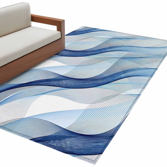 Blue Moire Area Rug 3x5 Washable Rug Non Slip Modern Abstract Art ...