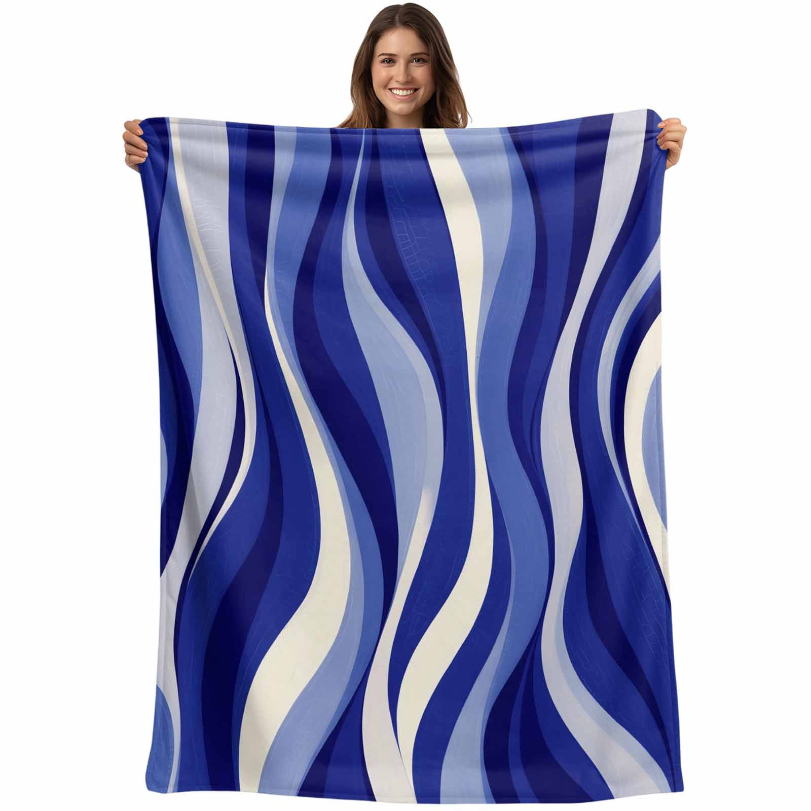 Blue Moire Blanket Soft Cozy Warm Throw Blanket for Couch, Plush Fuzzy ...