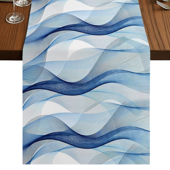 Blue Moire Burlap Cotton Table Runner 13x60 Inches Long, Modern ...