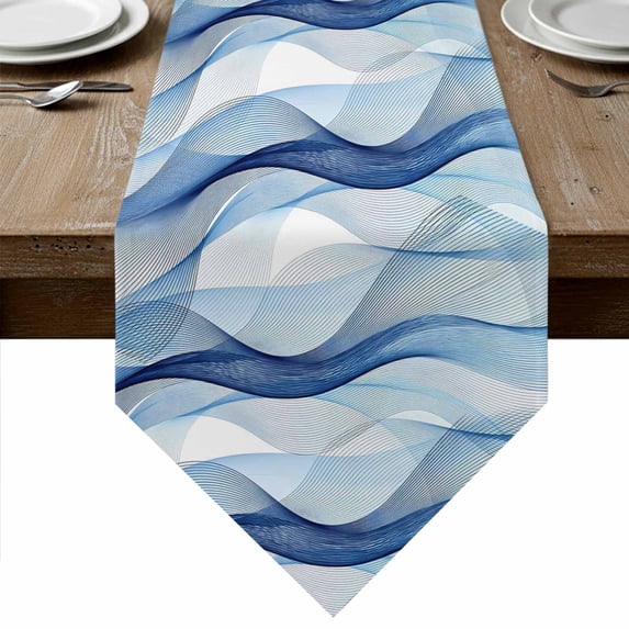 Blue Moire Table Runner Linen Burlap Table Runner 90 Inches Long Modern ...